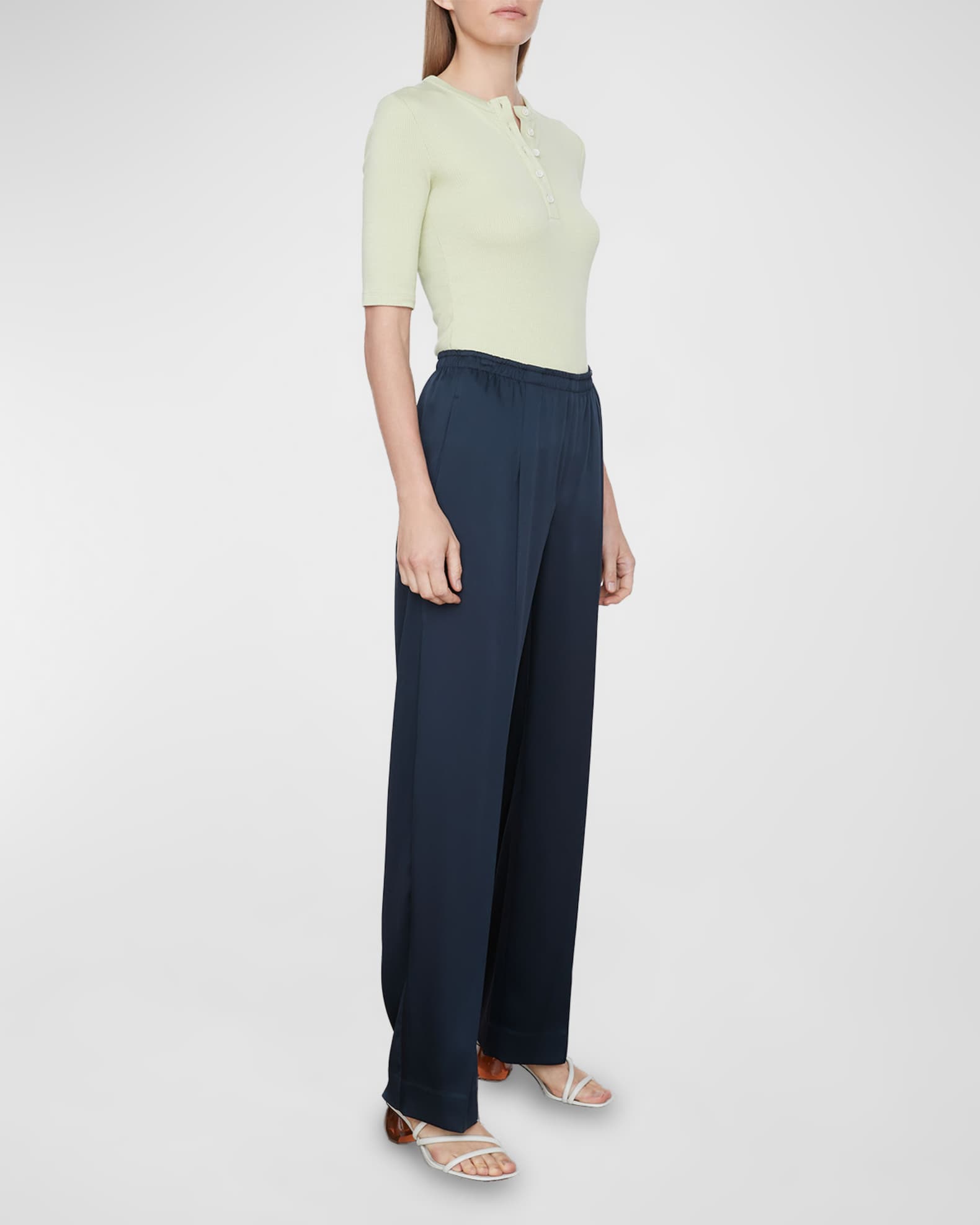 Vince Drop Waist Wide-Leg Pull-On Pants | Neiman Marcus