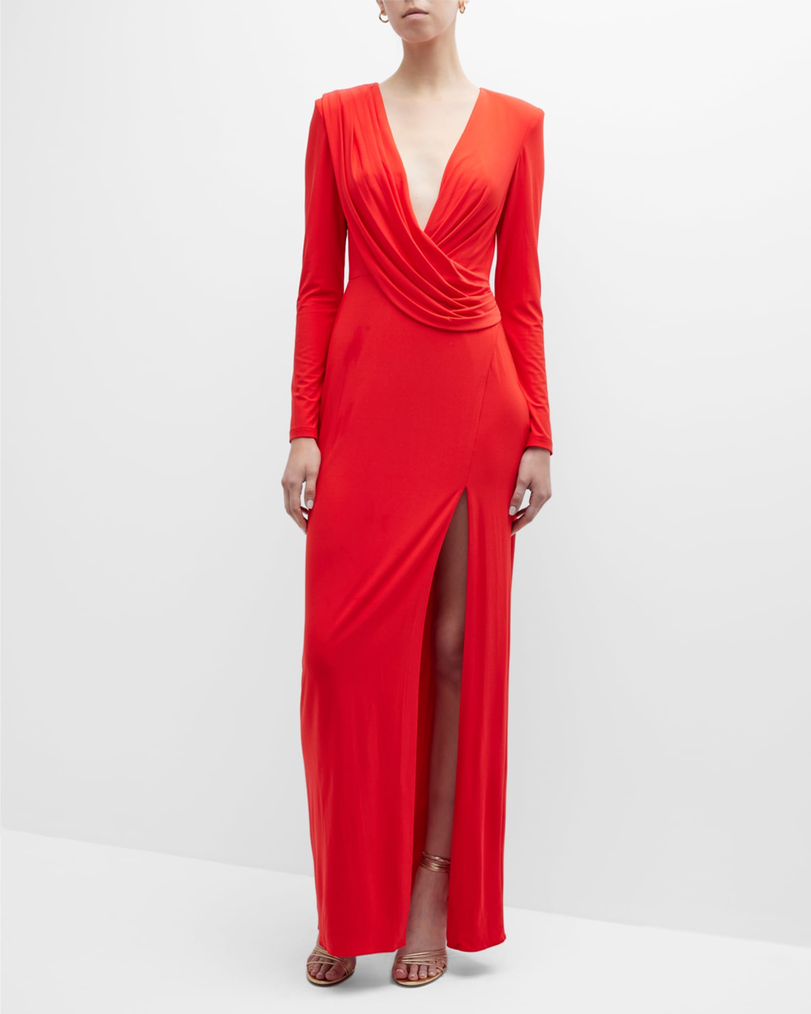 Aidan by Aidan Mattox Draped Deep V-Neck Gown | Neiman Marcus