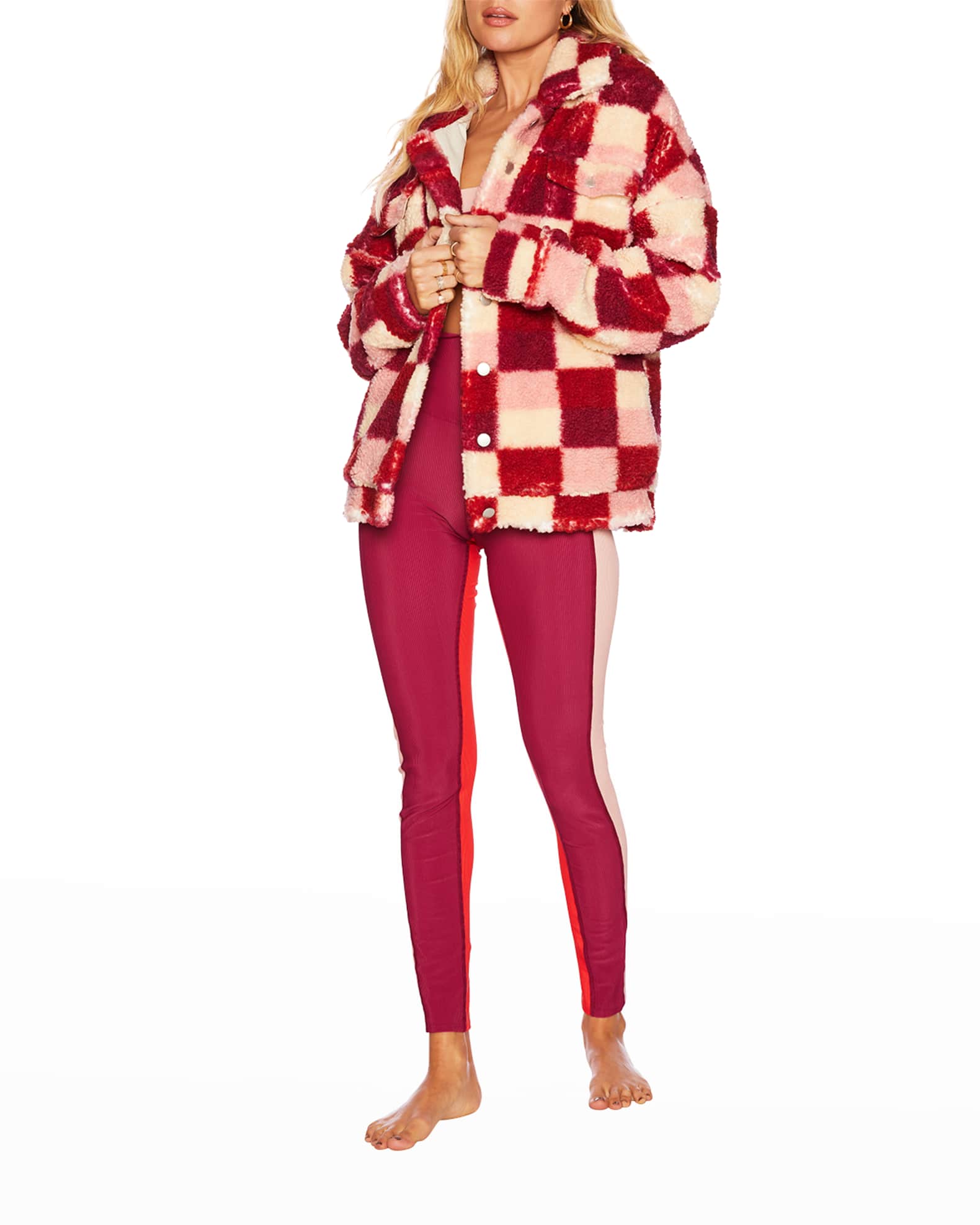 Beach Riot Laurie Sherpa Check Jacket | Neiman Marcus