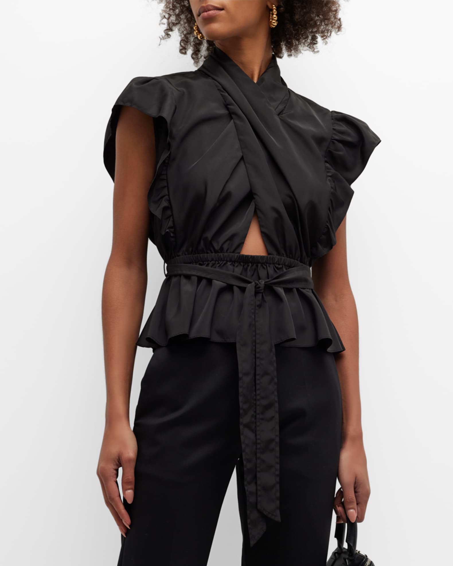 Derek Lam 10 Crosby Brynn Ruffle Wrap Top | Neiman Marcus