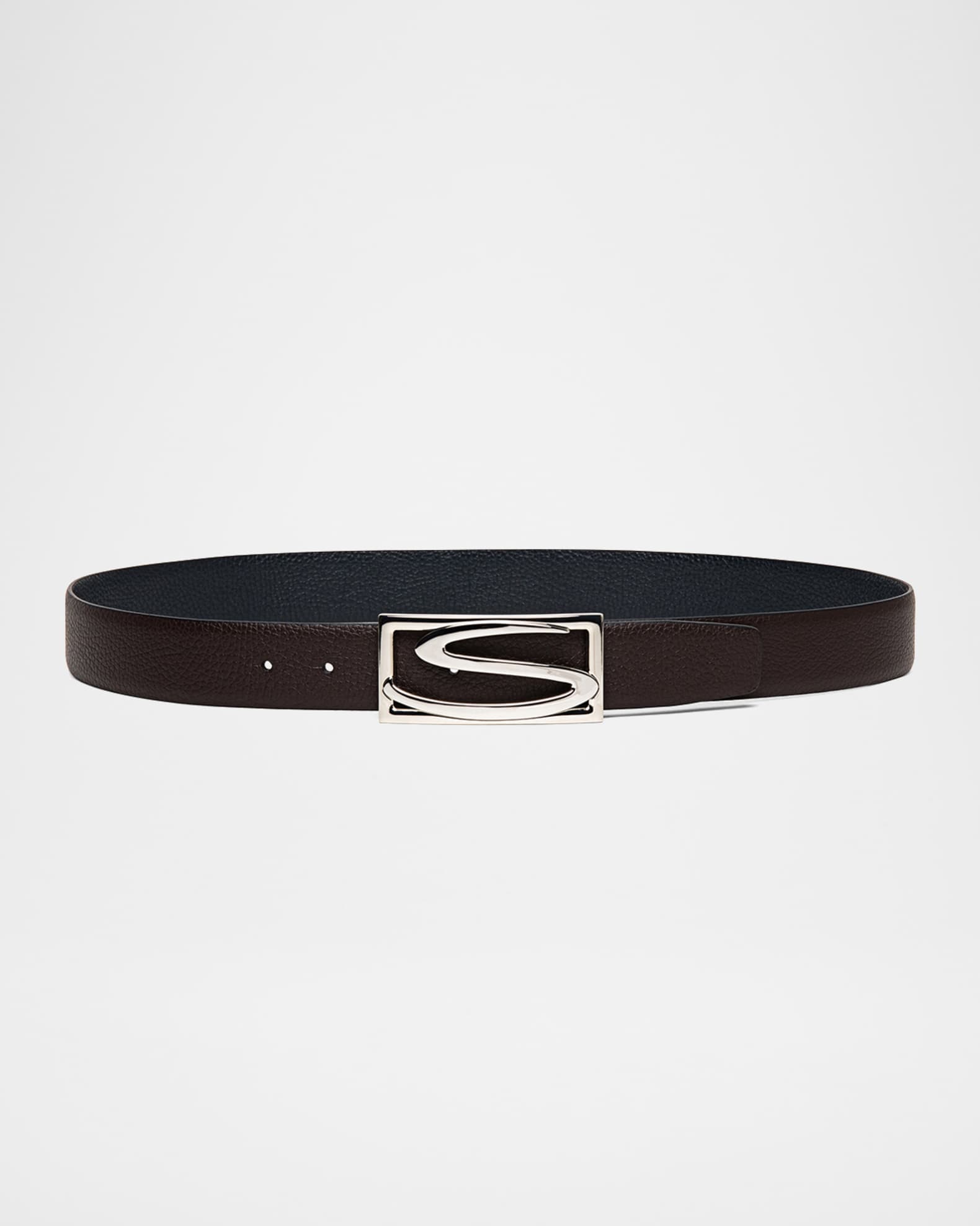 Santoni Men's Rectangle S-Buckle Reversible Leather Belt | Neiman Marcus