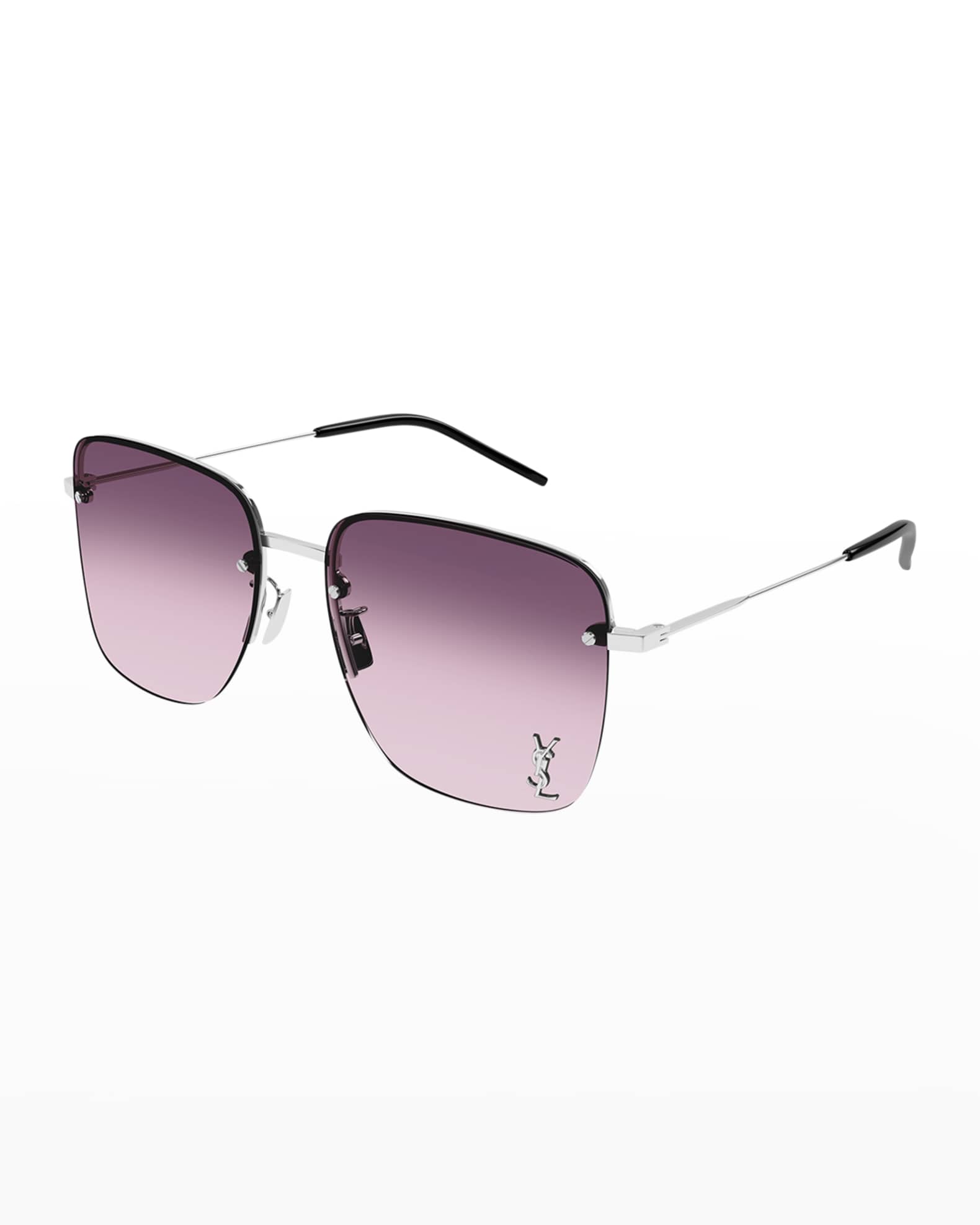 Saint Laurent YSL Logo Square Metal Sunglasses | Neiman Marcus