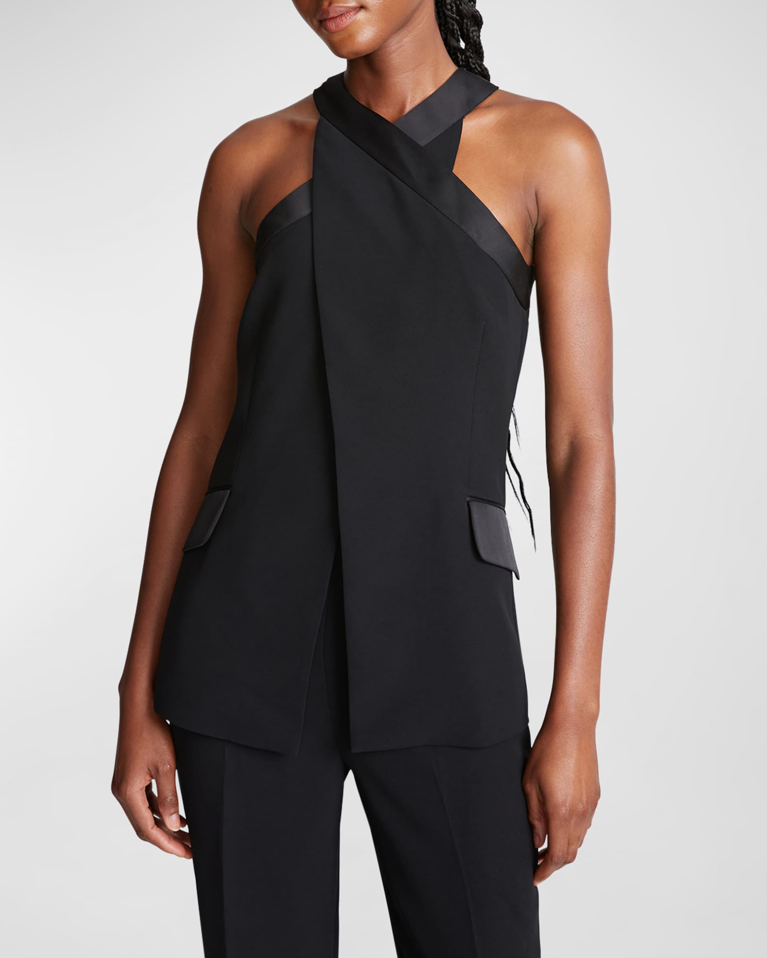 Halston Drew Crepe Satin Crossover Jumpsuit | Neiman Marcus