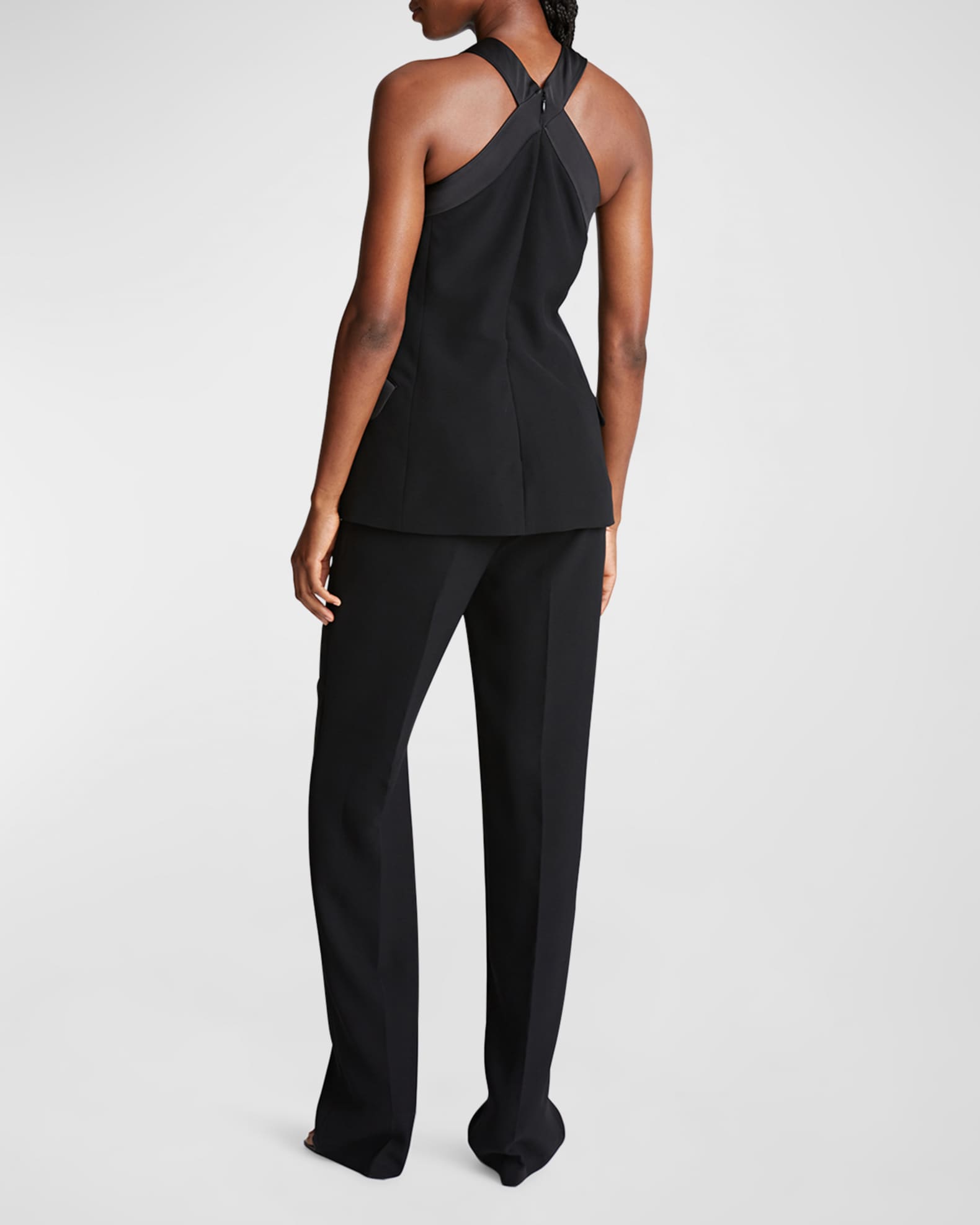 Halston Drew Crepe Satin Crossover Jumpsuit | Neiman Marcus