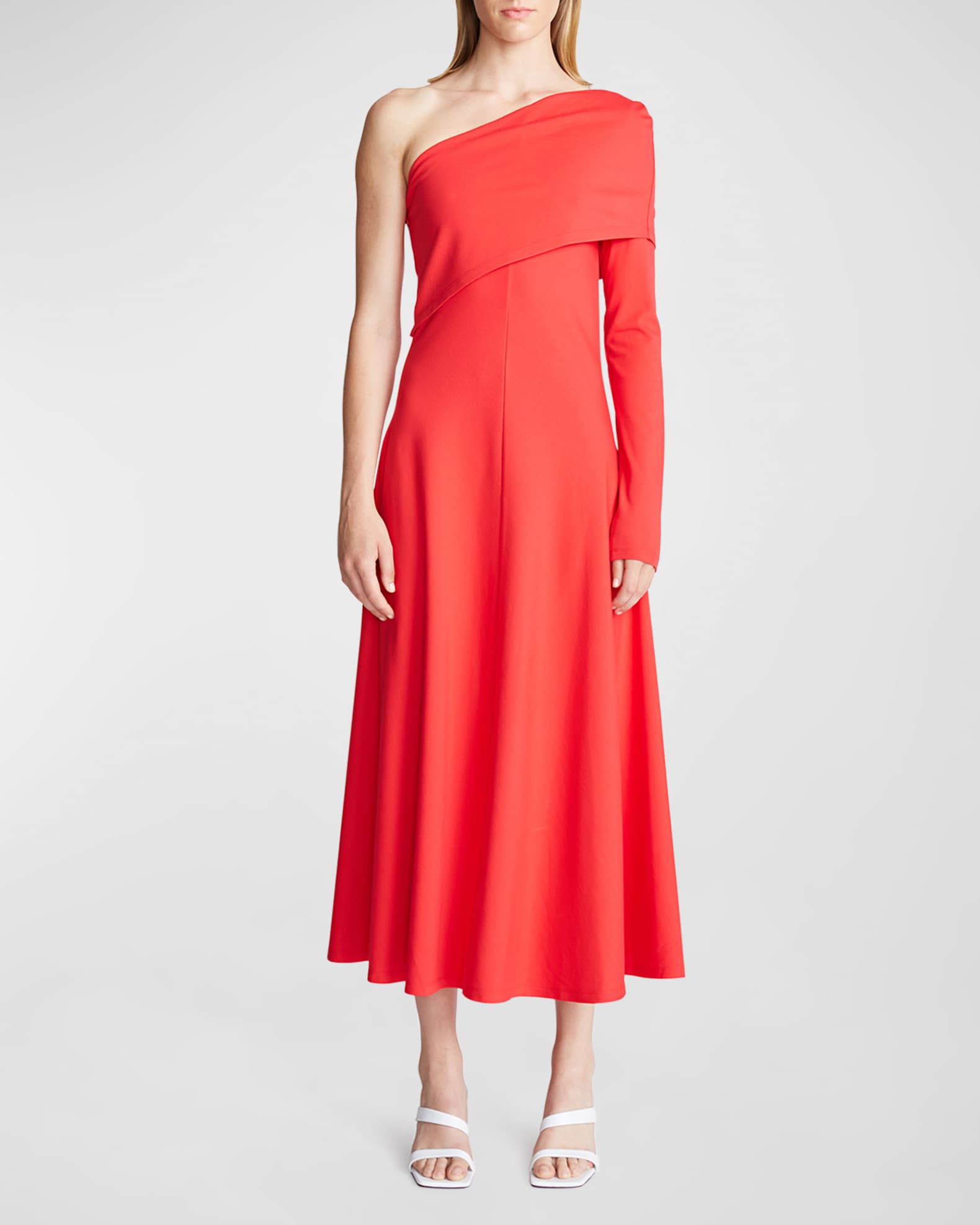 Halston Felice Foldover One-Shoulder Jersey Dress | Neiman Marcus