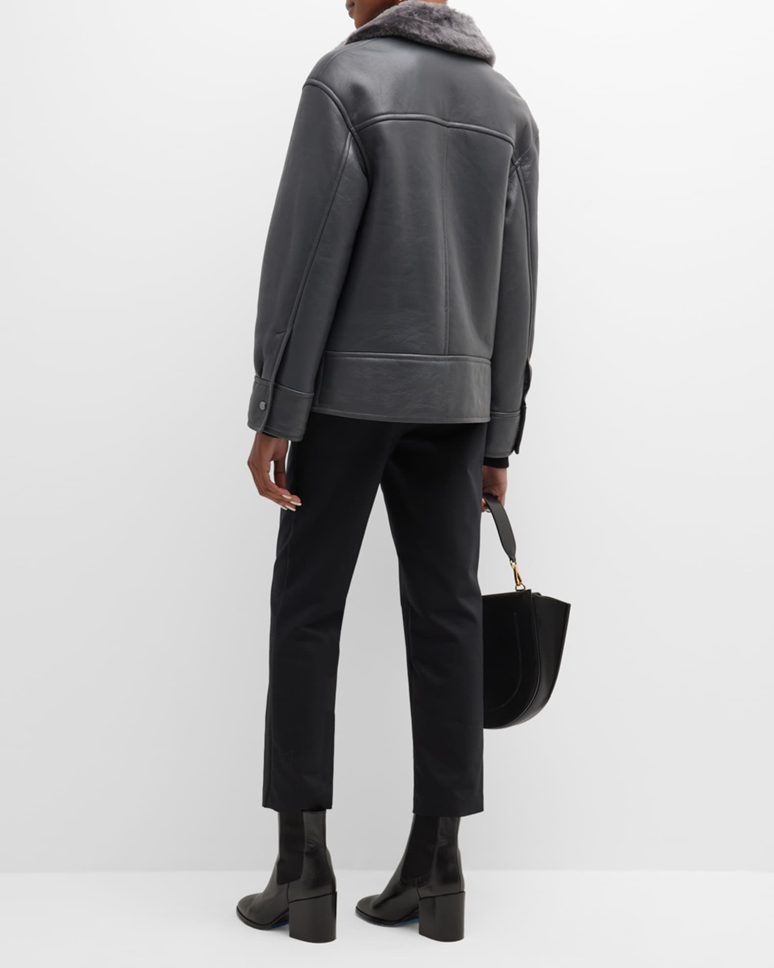 Theory Oversized Shiny Shearling Moto Jacket | Neiman Marcus