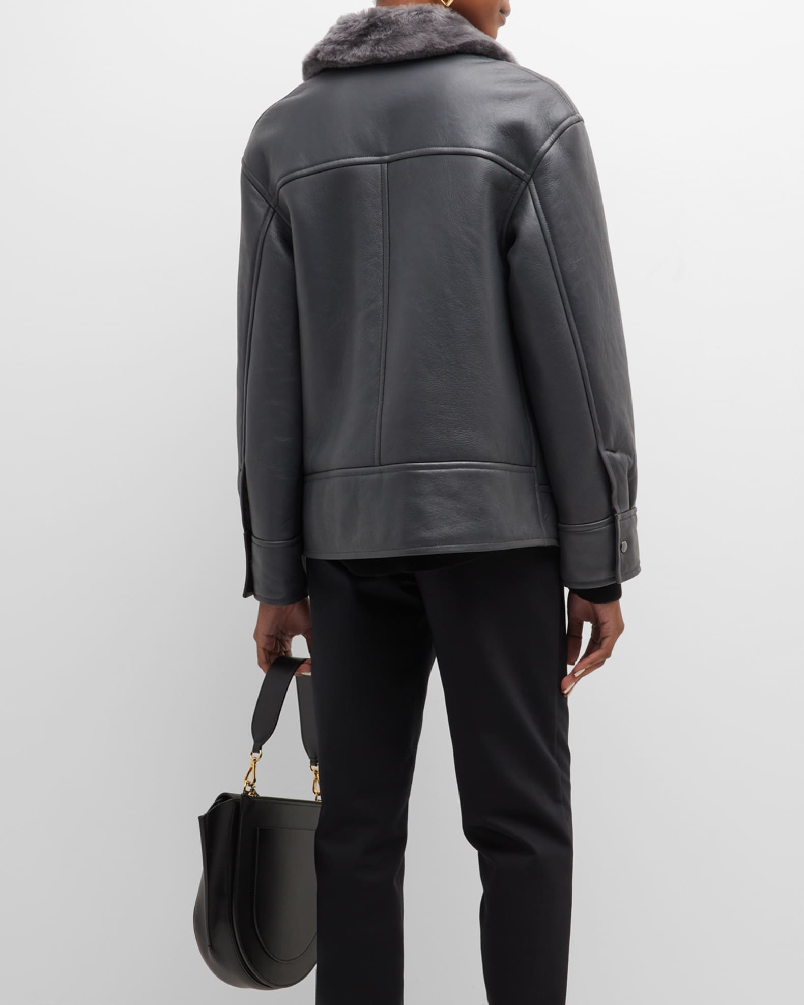 Theory Oversized Shiny Shearling Moto Jacket | Neiman Marcus