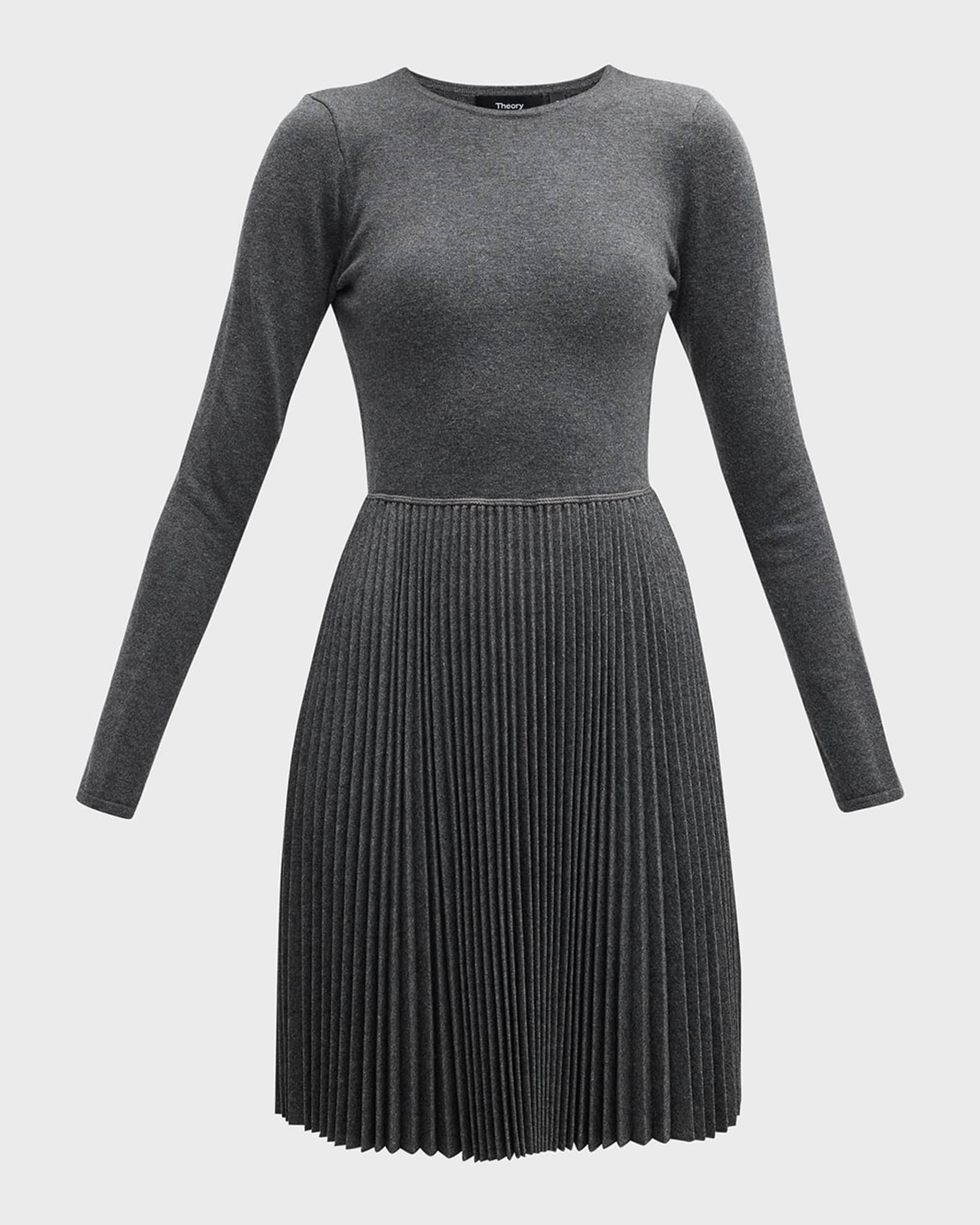 Theory Long-Sleeve Pleated Mini Sweater Dress | Neiman Marcus