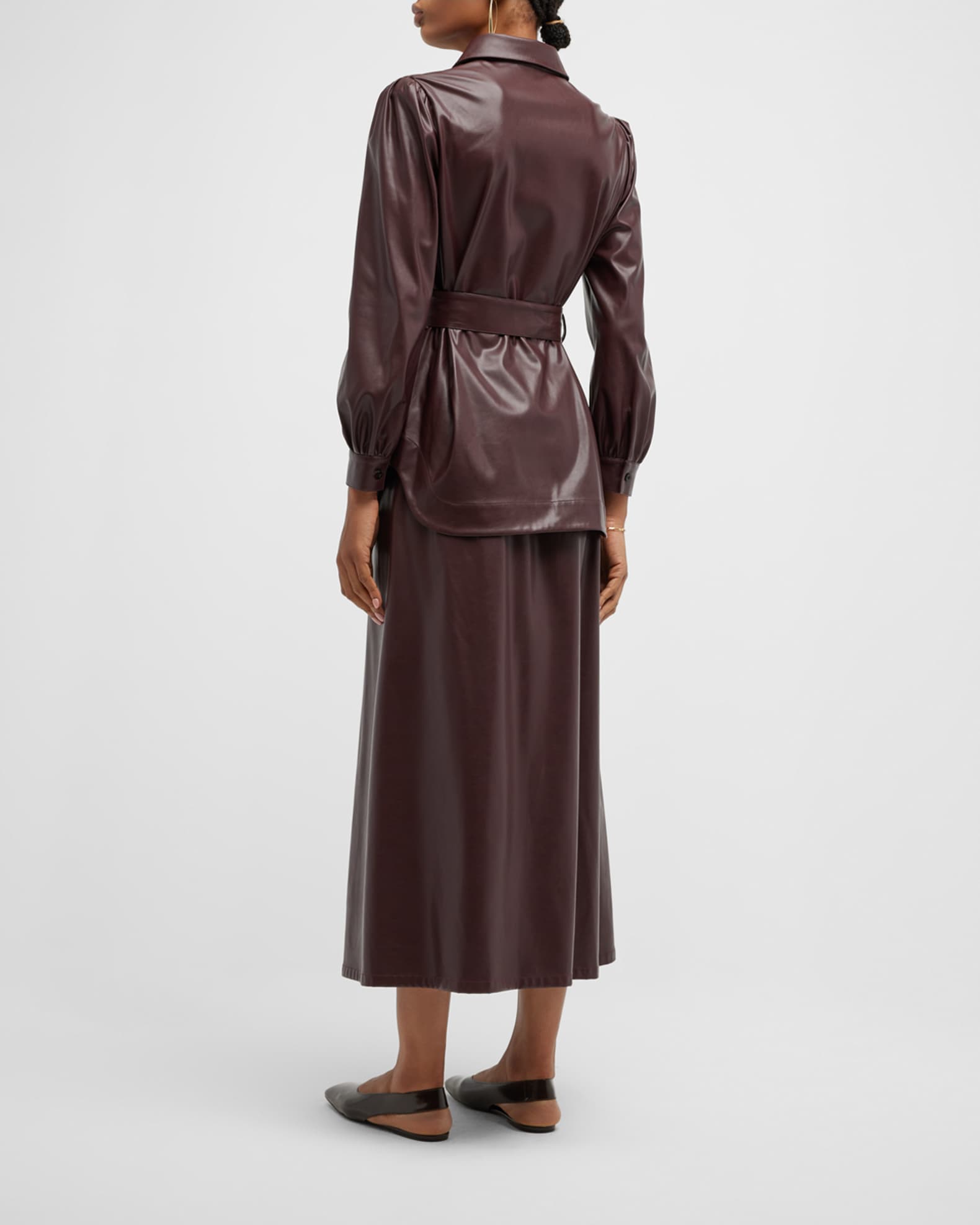 Misook Belted Vegan Leather Shirt Jacket | Neiman Marcus