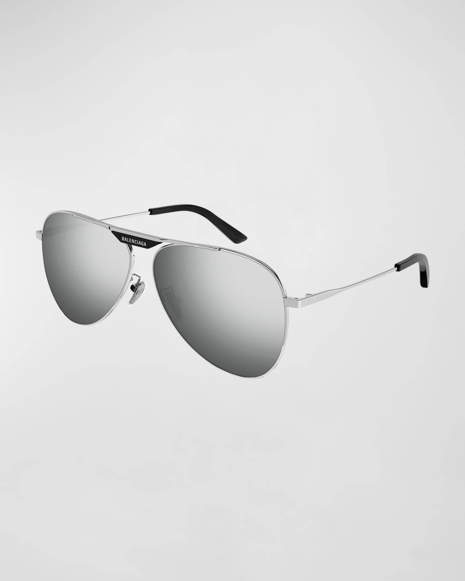 Balenciaga Mens Logo Top Bar Metal Aviator Sunglasses Neiman Marcus