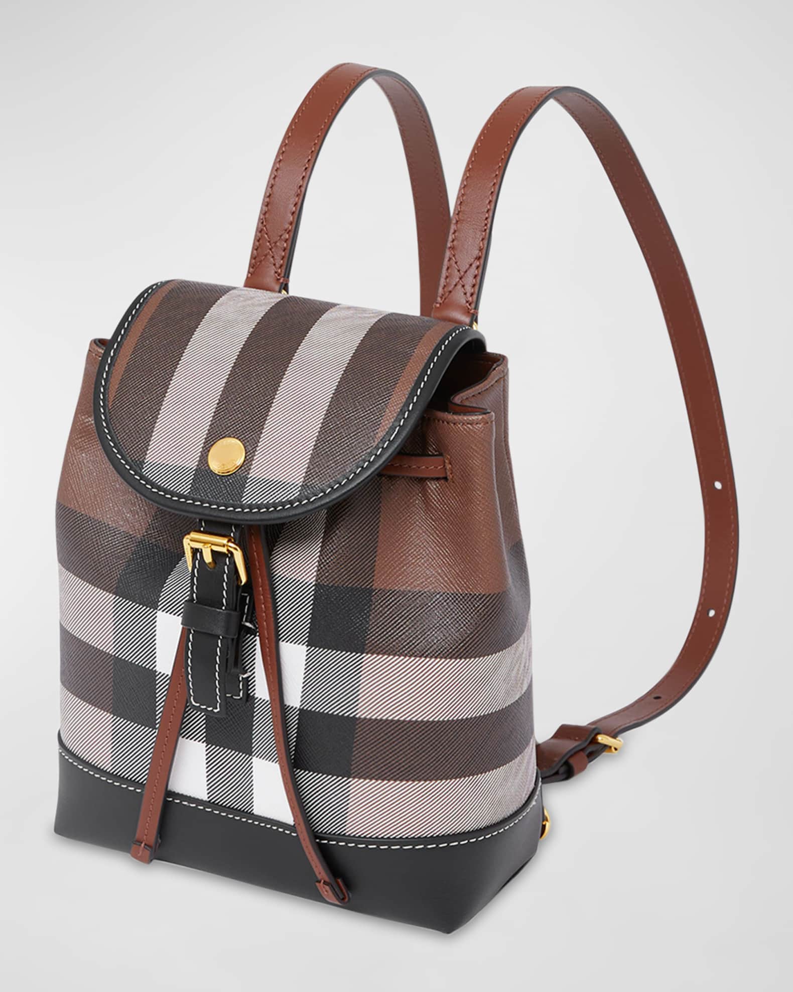 Burberry Micro Check Canvas & Leather Backpack | Neiman Marcus