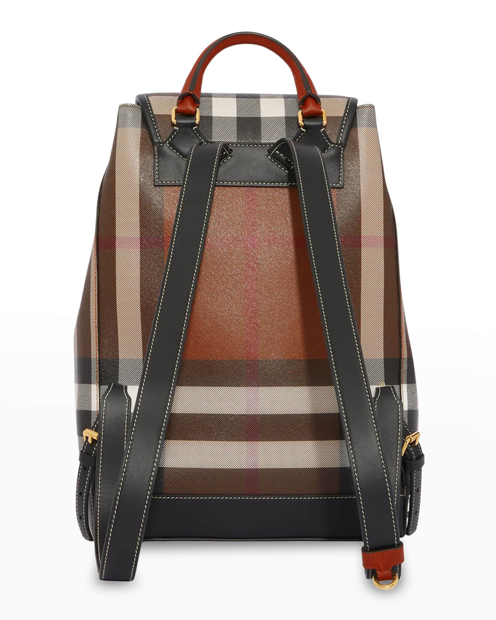 Burberry Check Flap Drawstring Leather Backpack | Neiman Marcus