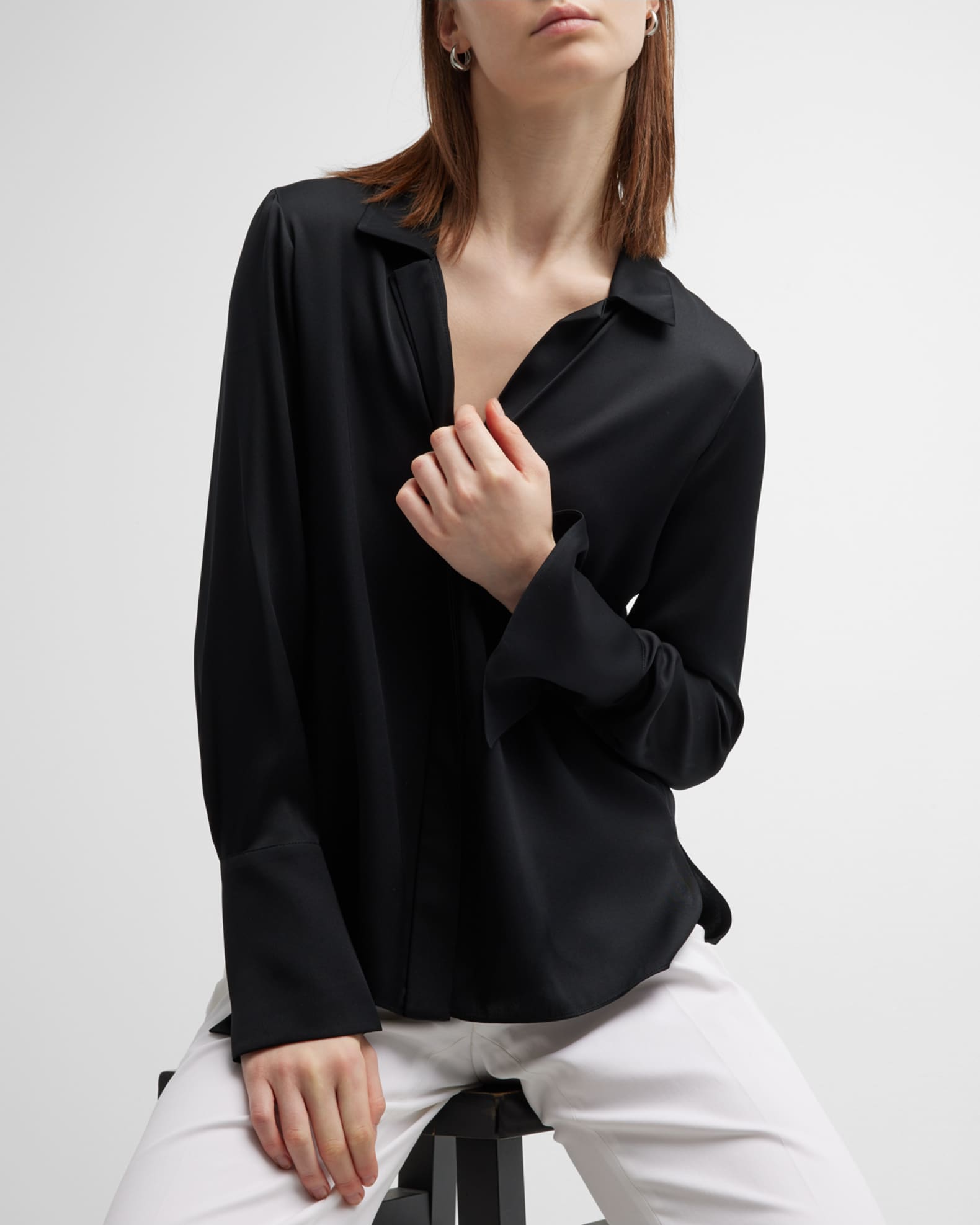 Kobi Halperin Liv Split-Cuff Stretch Silk Blouse | Neiman Marcus