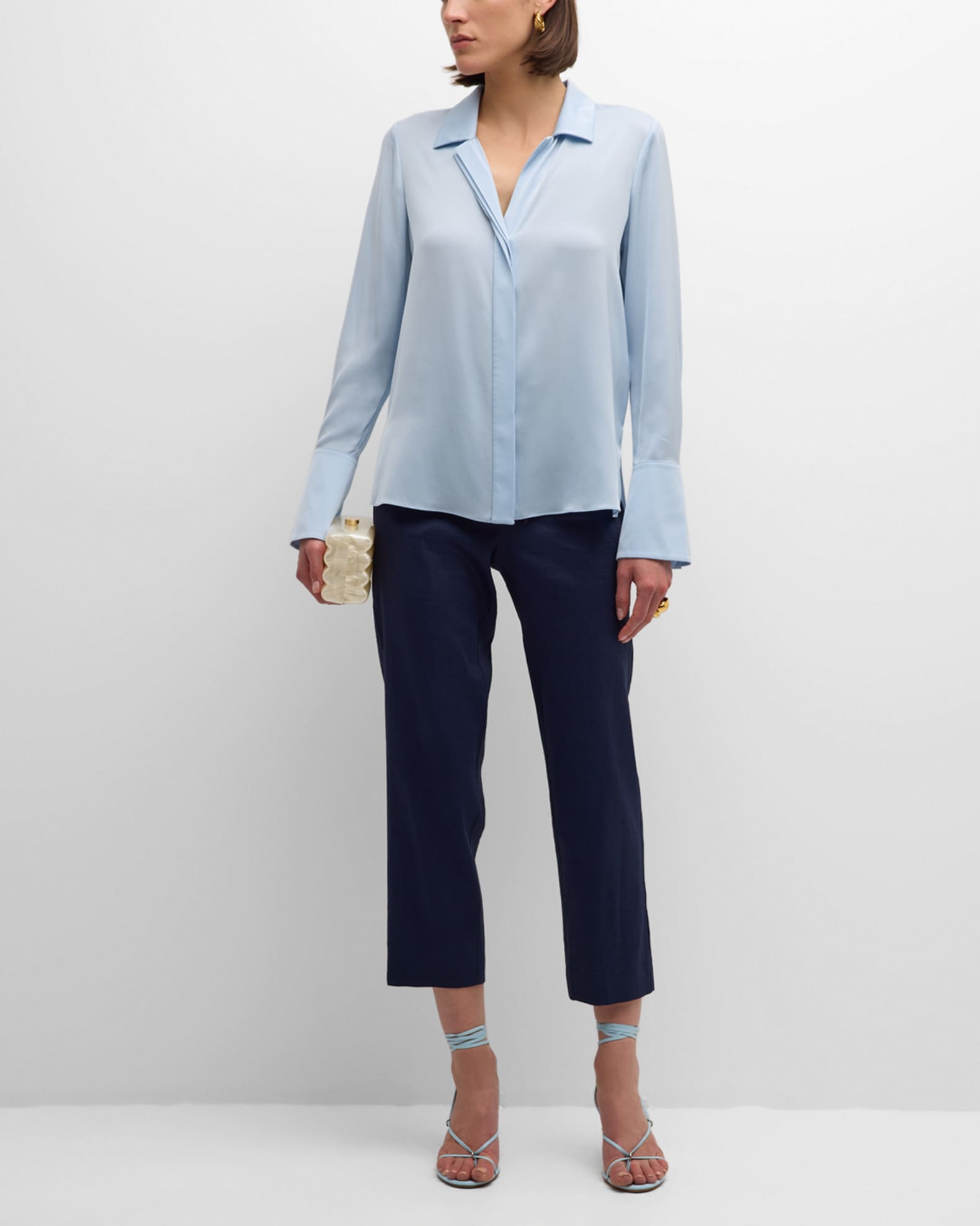 Liv Split-Cuff Stretch Silk Blouse | Neiman Marcus