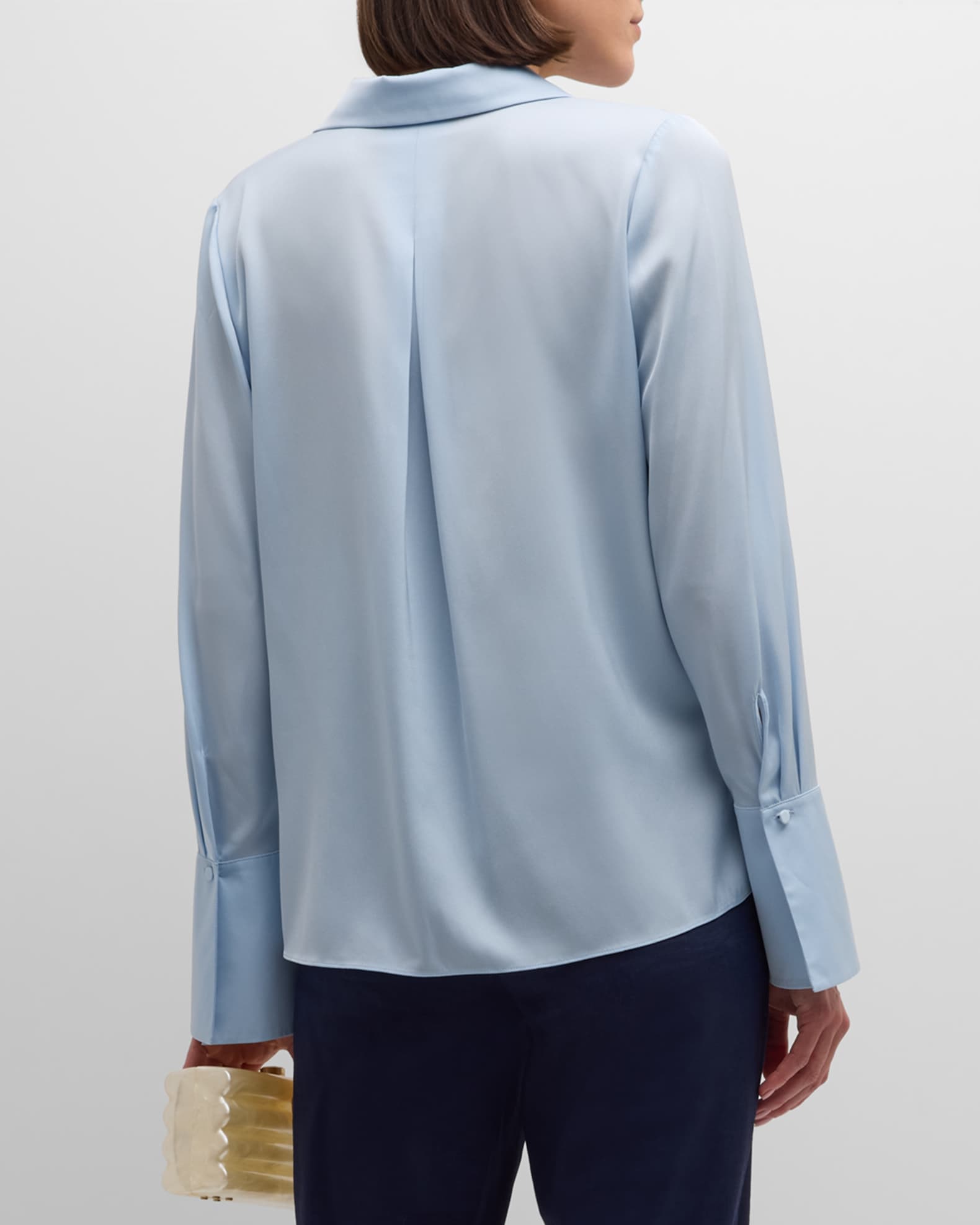 Liv Split-Cuff Stretch Silk Blouse | Neiman Marcus