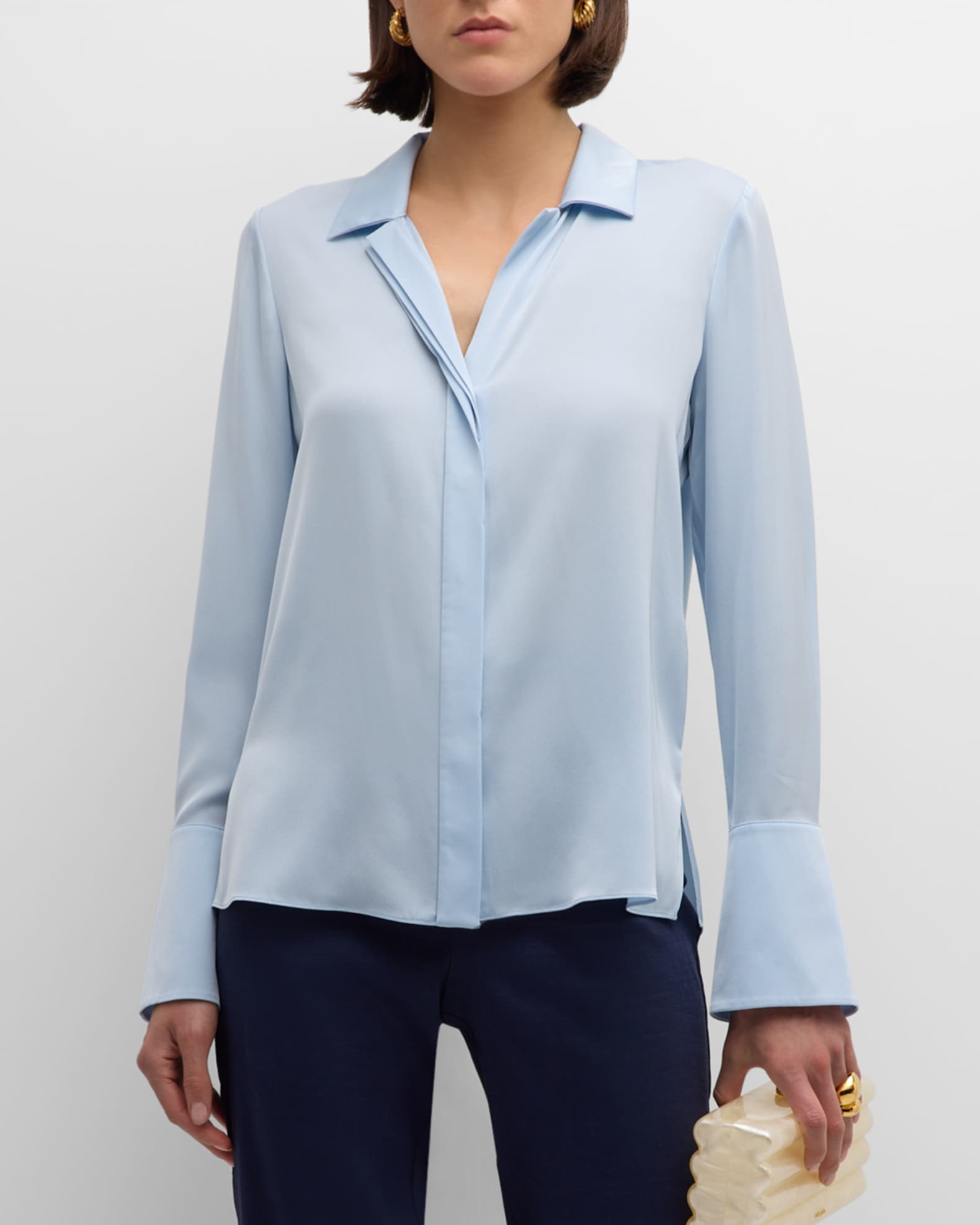 Liv Split-Cuff Stretch Silk Blouse | Neiman Marcus