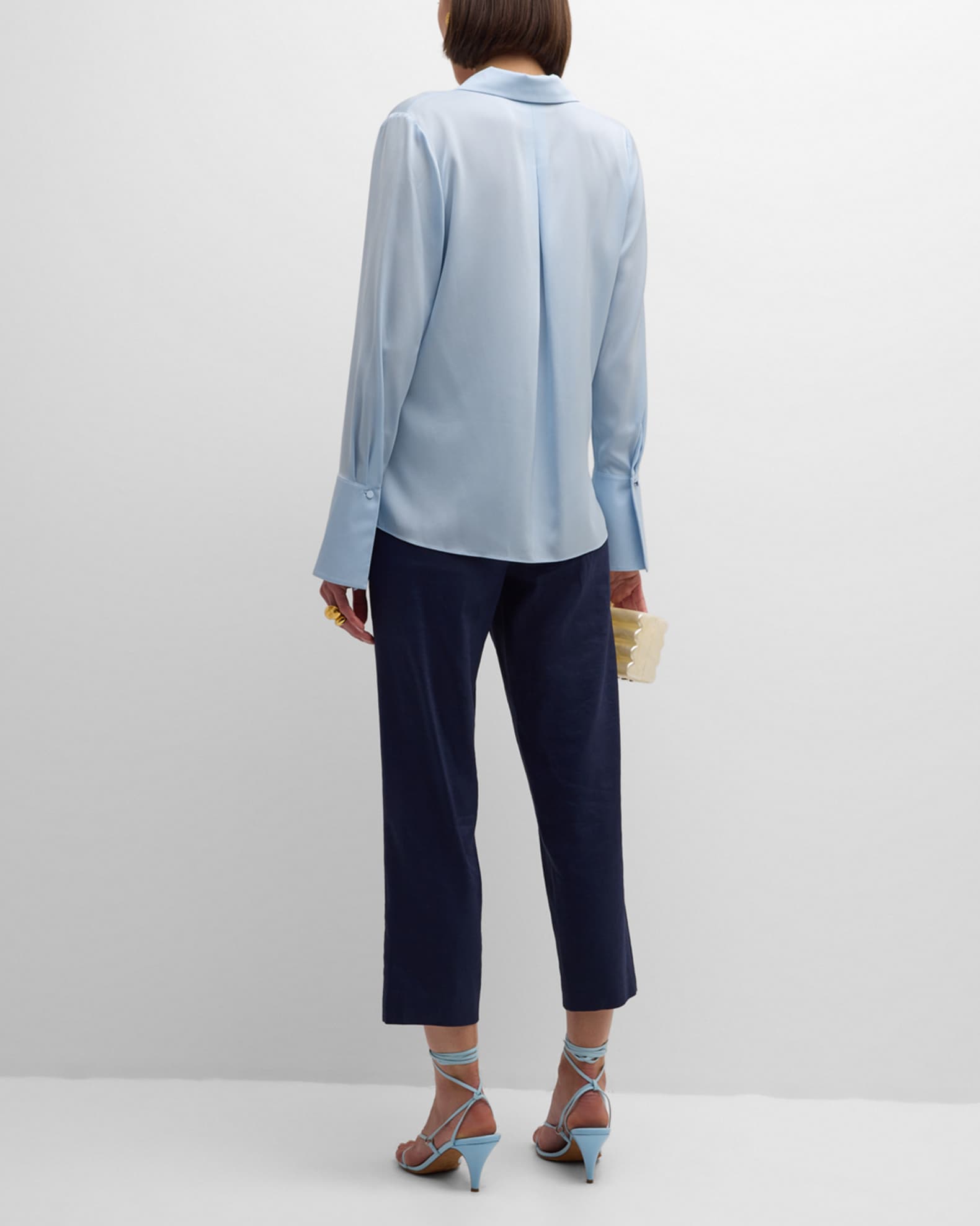 Liv Split-Cuff Stretch Silk Blouse | Neiman Marcus