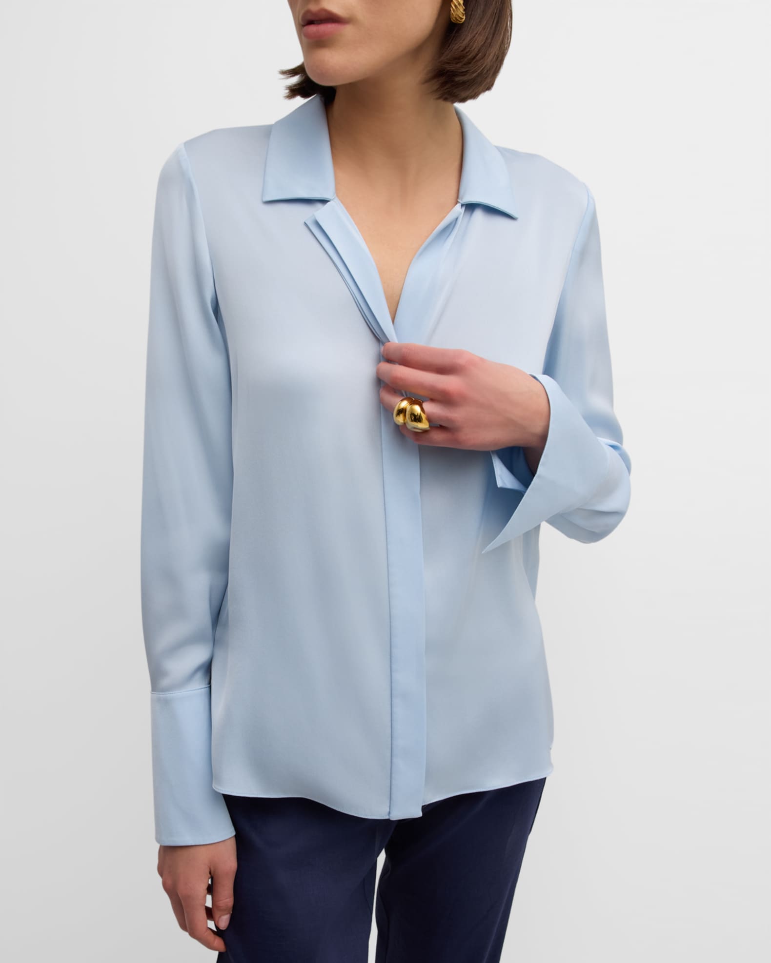 Liv Split-Cuff Stretch Silk Blouse | Neiman Marcus
