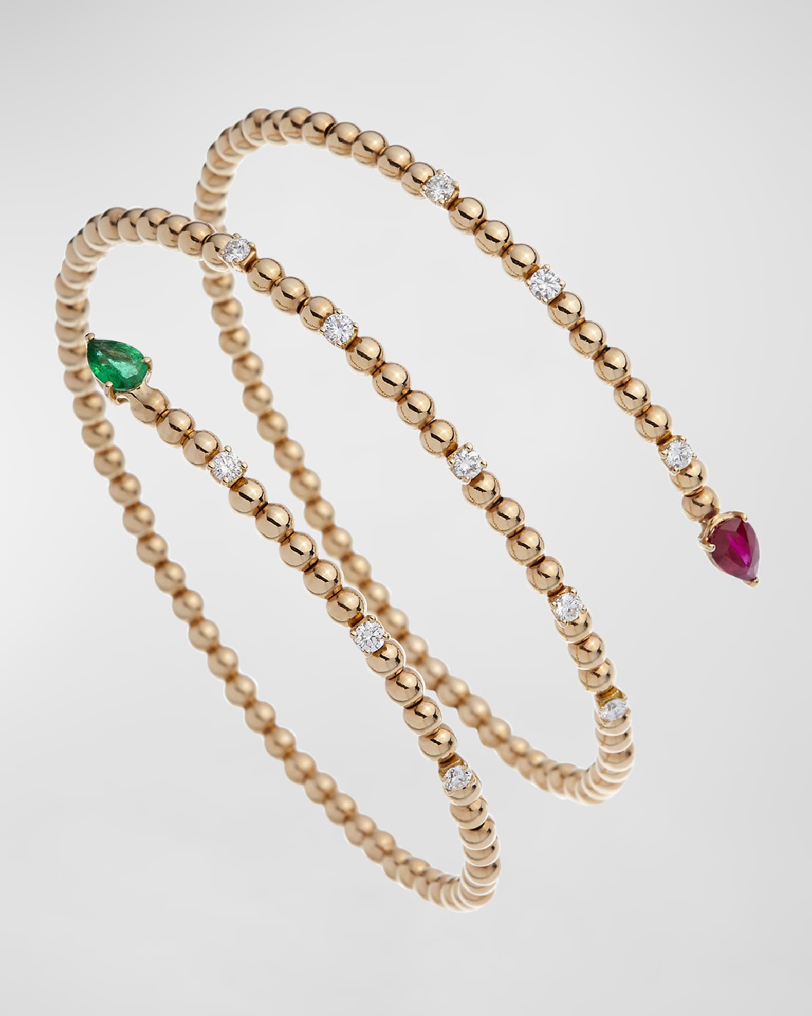 Krisonia 18K Rose Gold Spring Ball Bracelet with Ruby, Emerald and ...