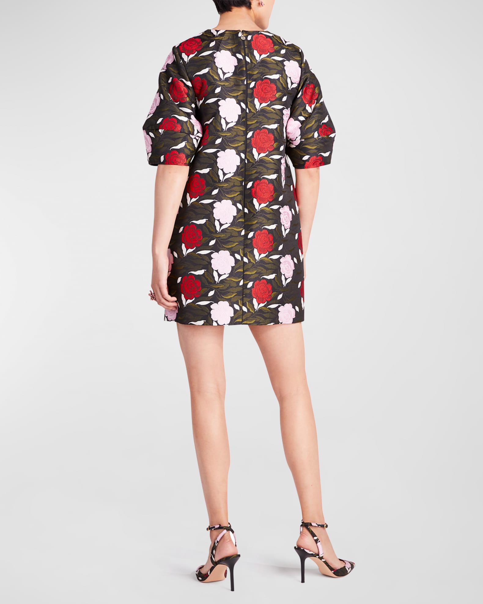 kate spade new york rose garden puff-sleeve brocade mini dress | Neiman ...