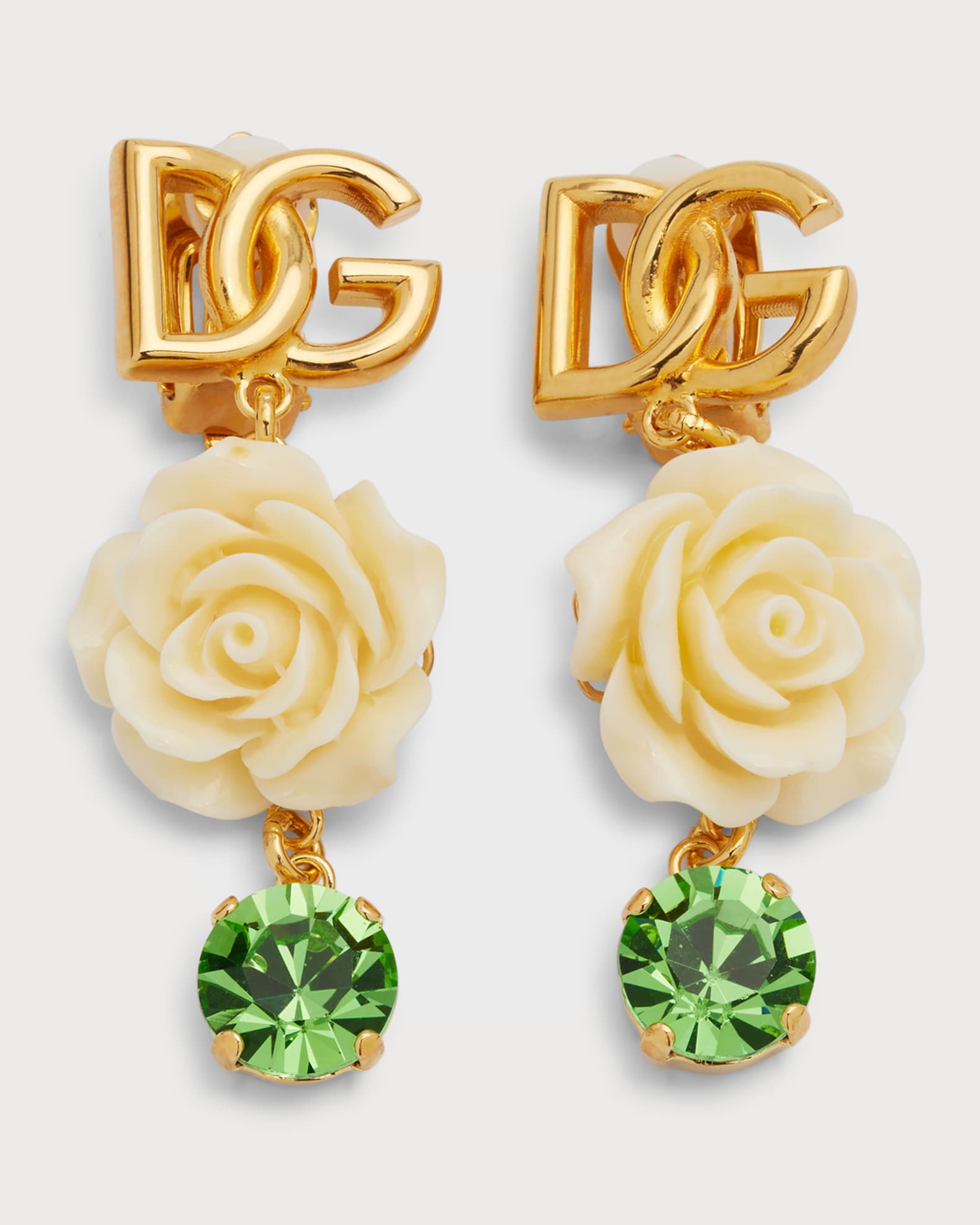 Dolce&Gabbana DG Rose and Crystal Clip Earrings | Neiman Marcus