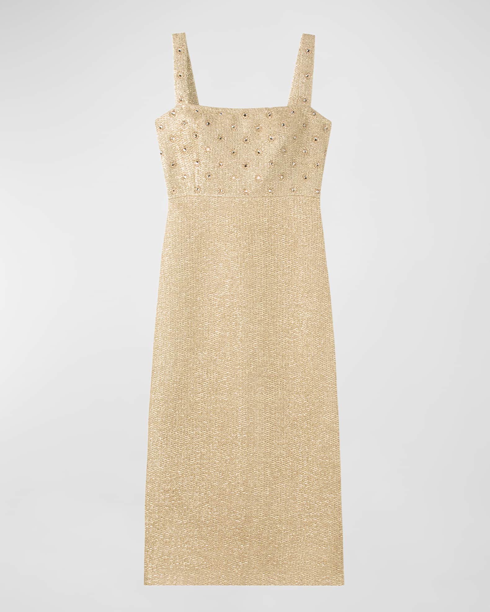 St. John Strass Empire-Waist Metallic Knit Midi Dress | Neiman Marcus