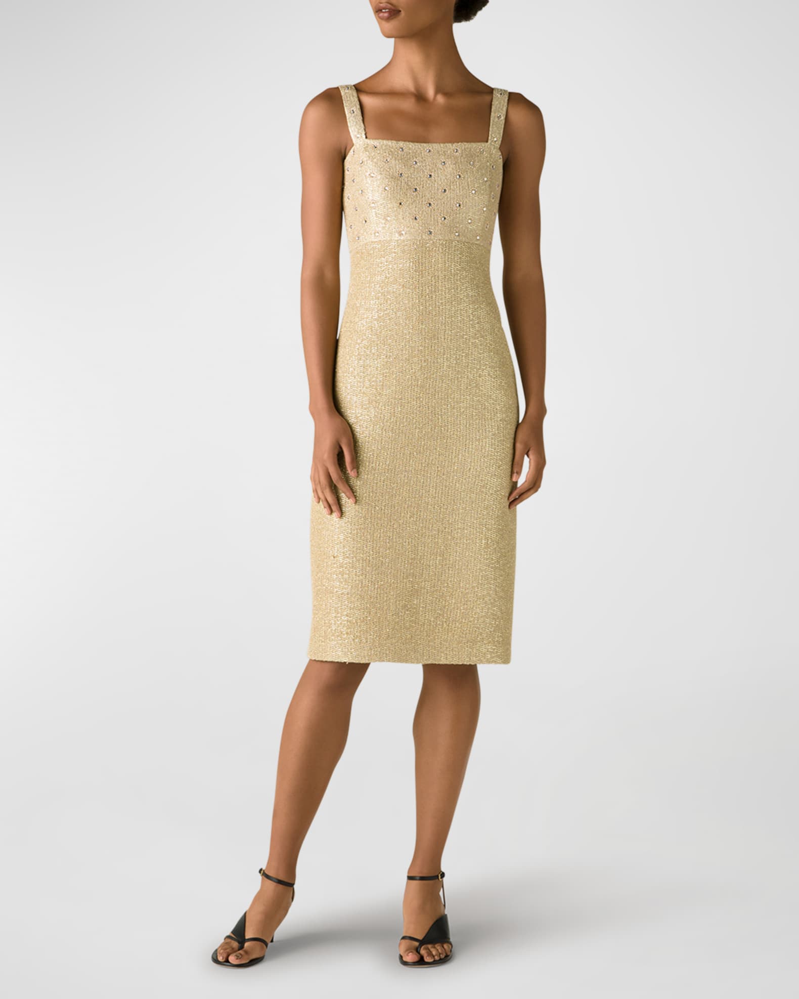 St. John Strass Empire-Waist Metallic Knit Midi Dress | Neiman Marcus