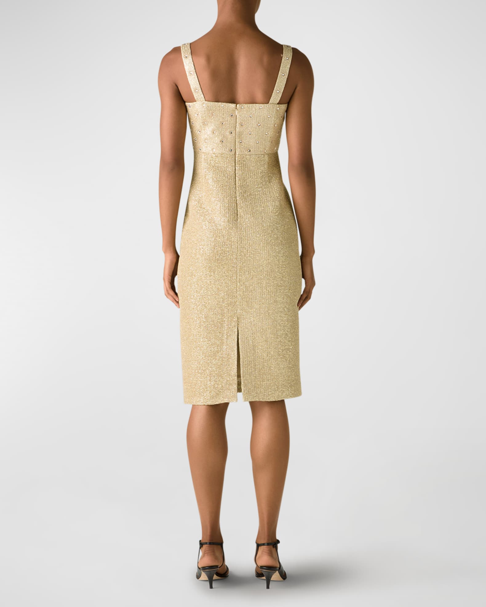 St. John Strass Empire-Waist Metallic Knit Midi Dress | Neiman Marcus