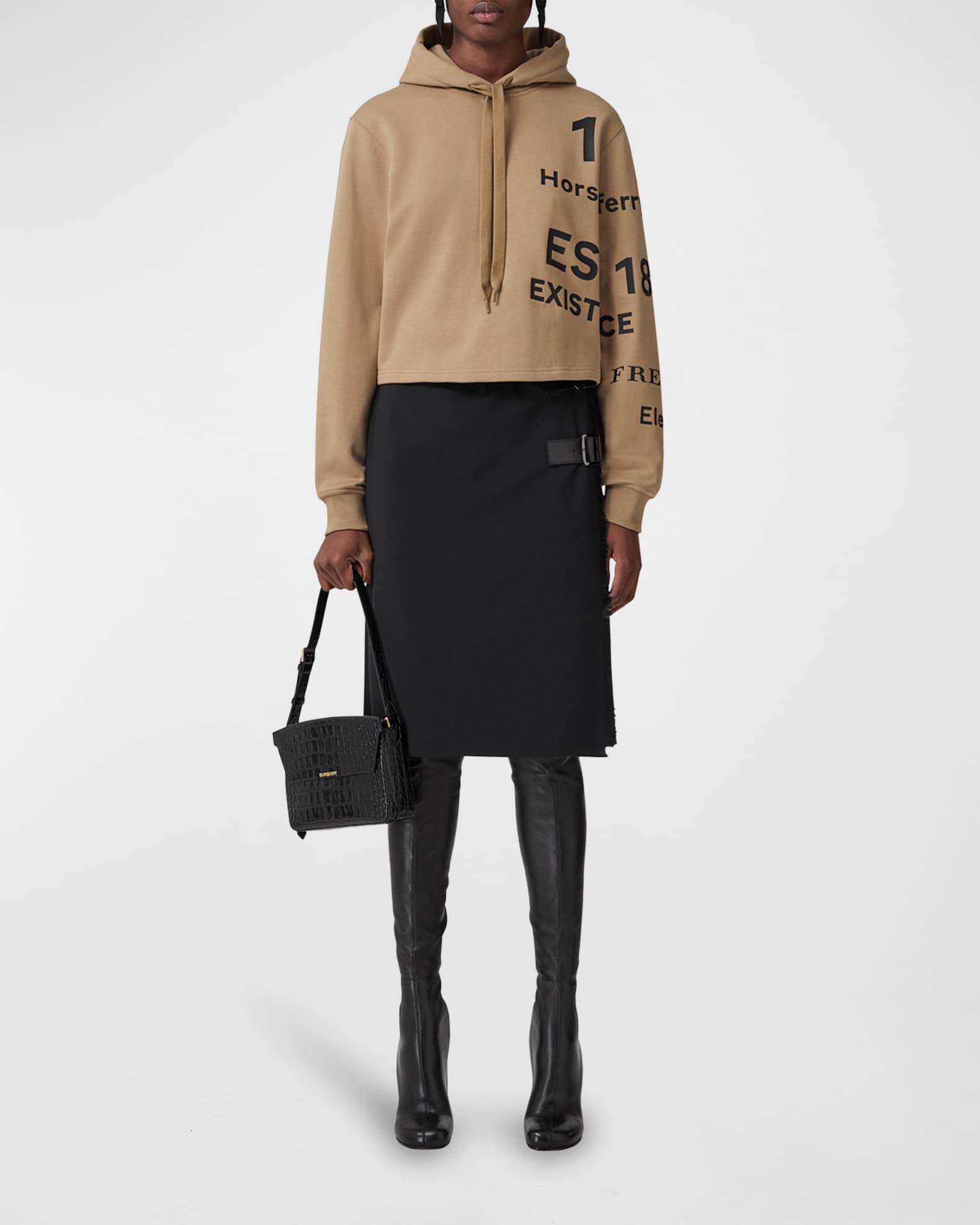 Burberry Jenny Horseferry-Print Crop Hoodie | Neiman Marcus
