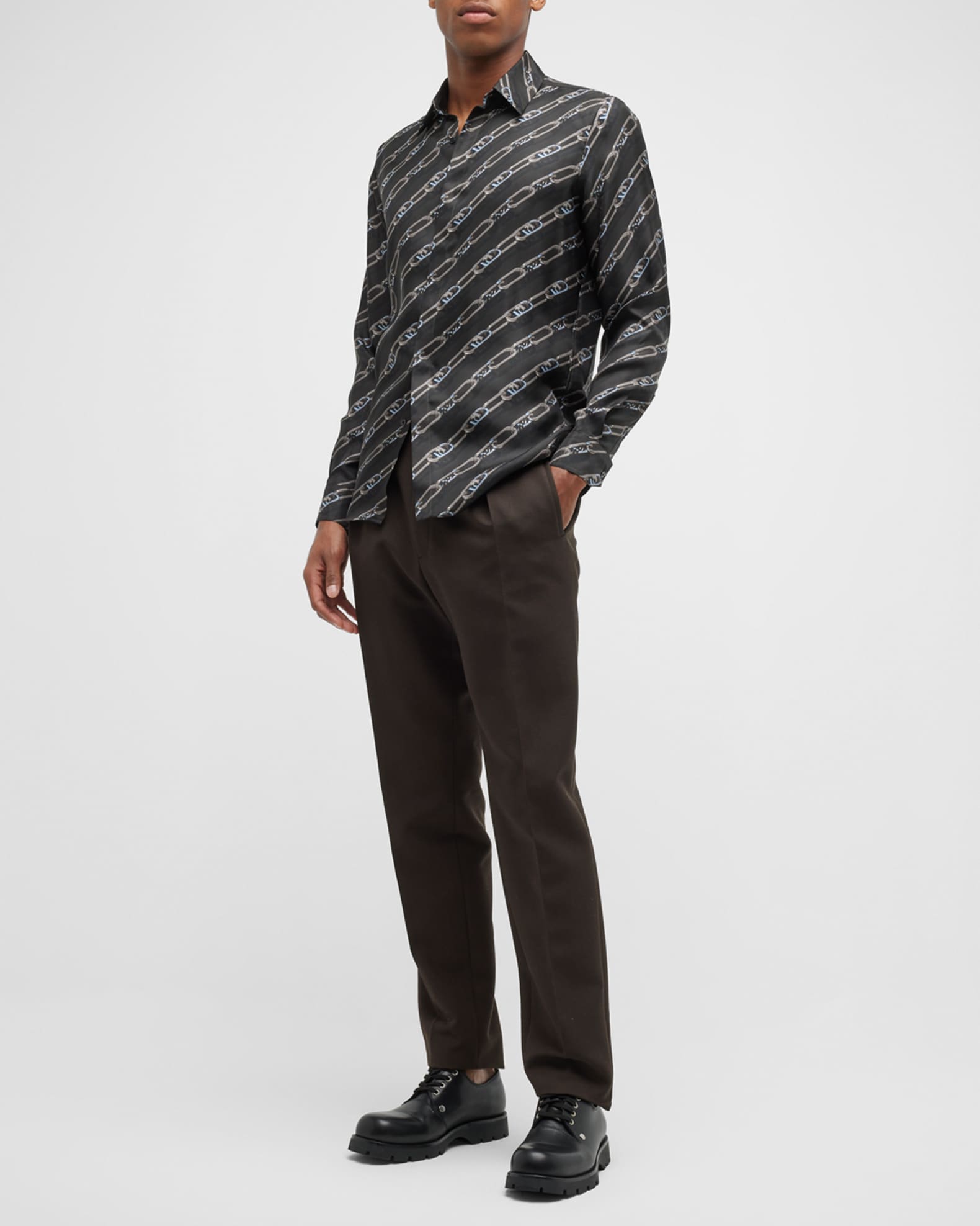 Fendi Men's Lock Silk Sport Shirt | Neiman Marcus