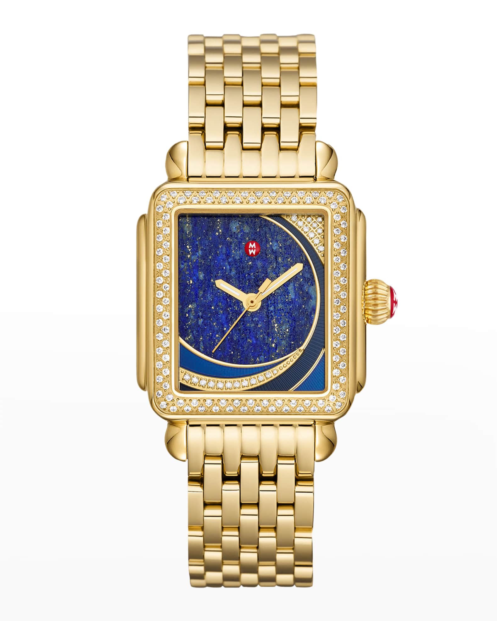 MICHELE Deco Diamond and Lapis Pattern Dial Watch in Gold-Tone | Neiman ...