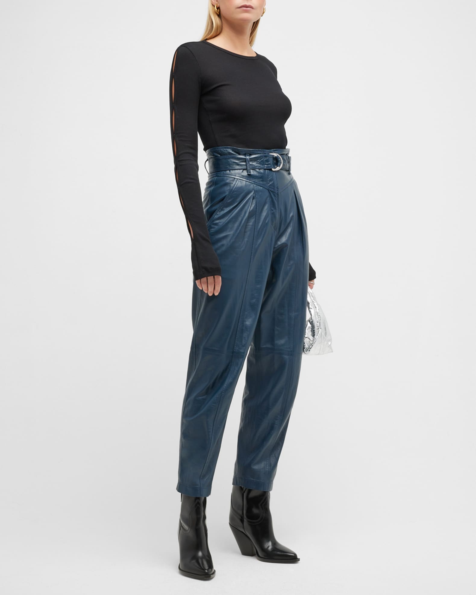 Iro Idrani High Rise Tapered Leather Pants | Neiman Marcus