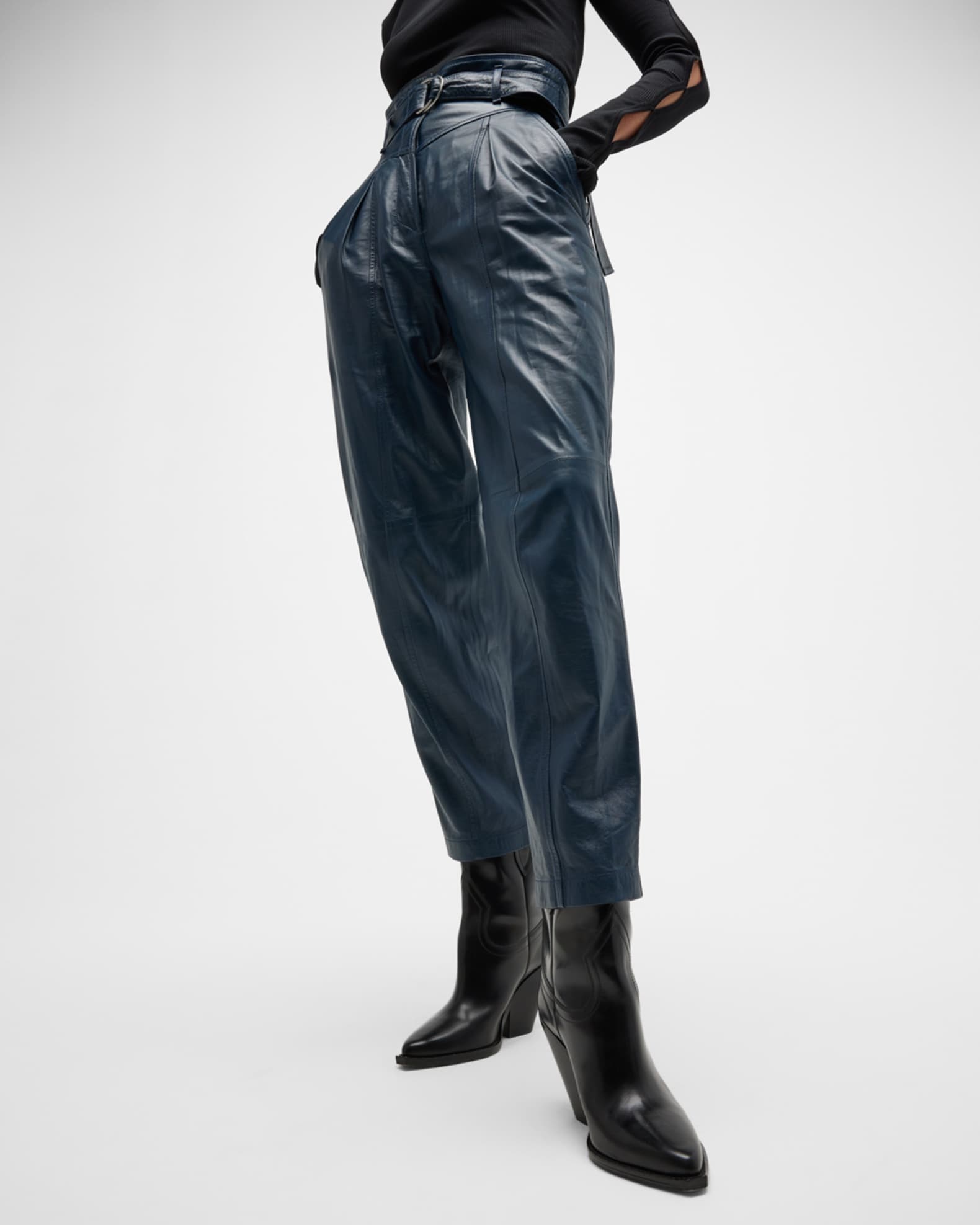 Iro Idrani High Rise Tapered Leather Pants | Neiman Marcus