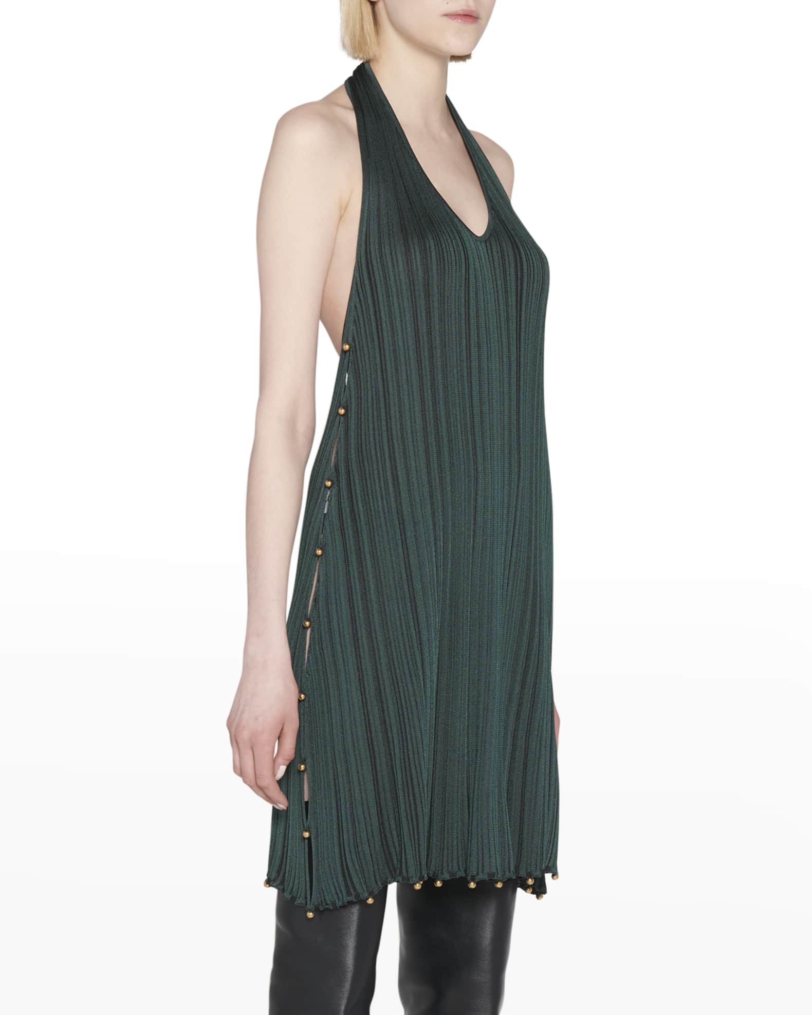 Bottega Veneta Open-Back Halter Plisse Dress | Neiman Marcus