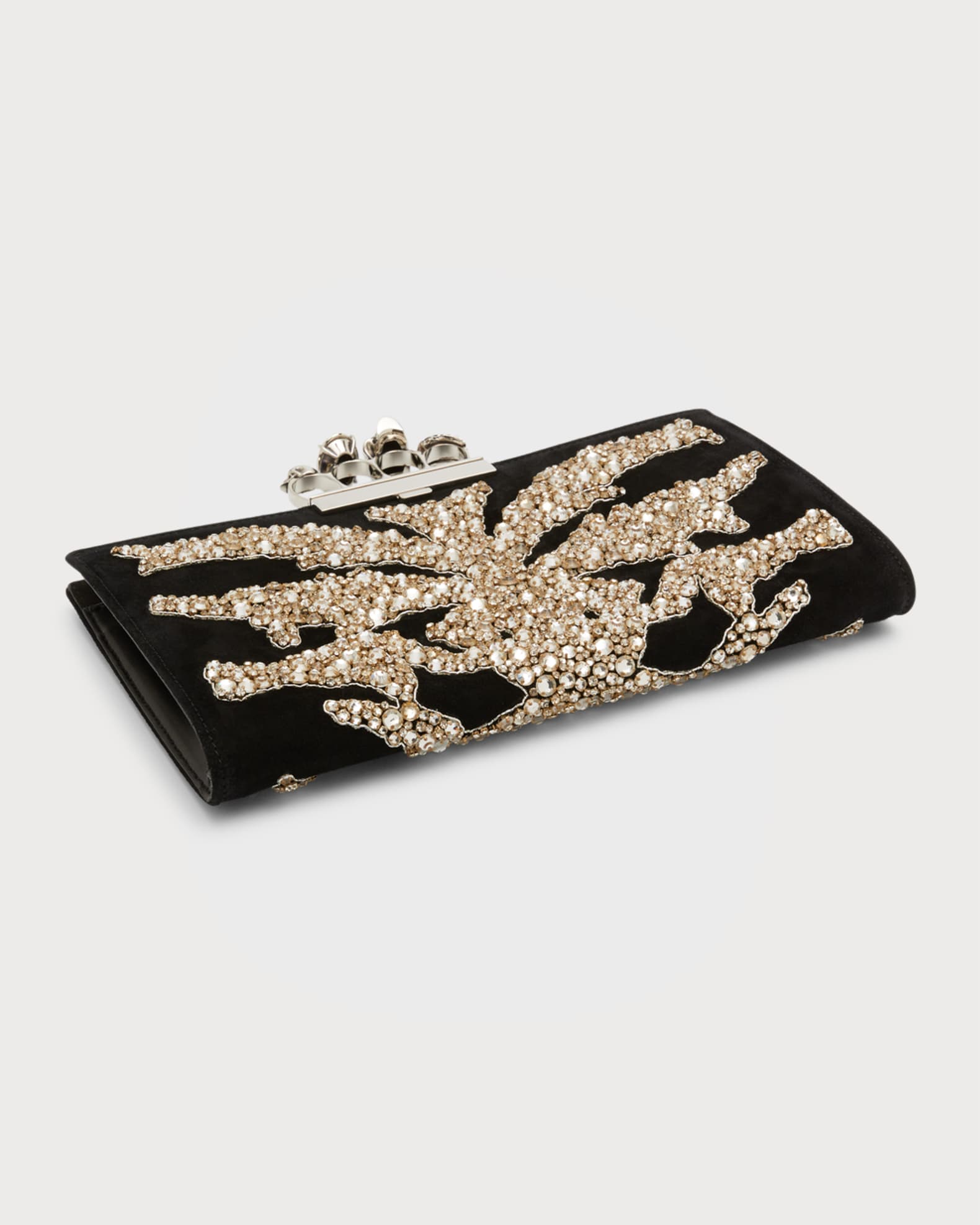 Alexander McQueen Skull Four Ring Spine Flat Clutch Bag | Neiman Marcus