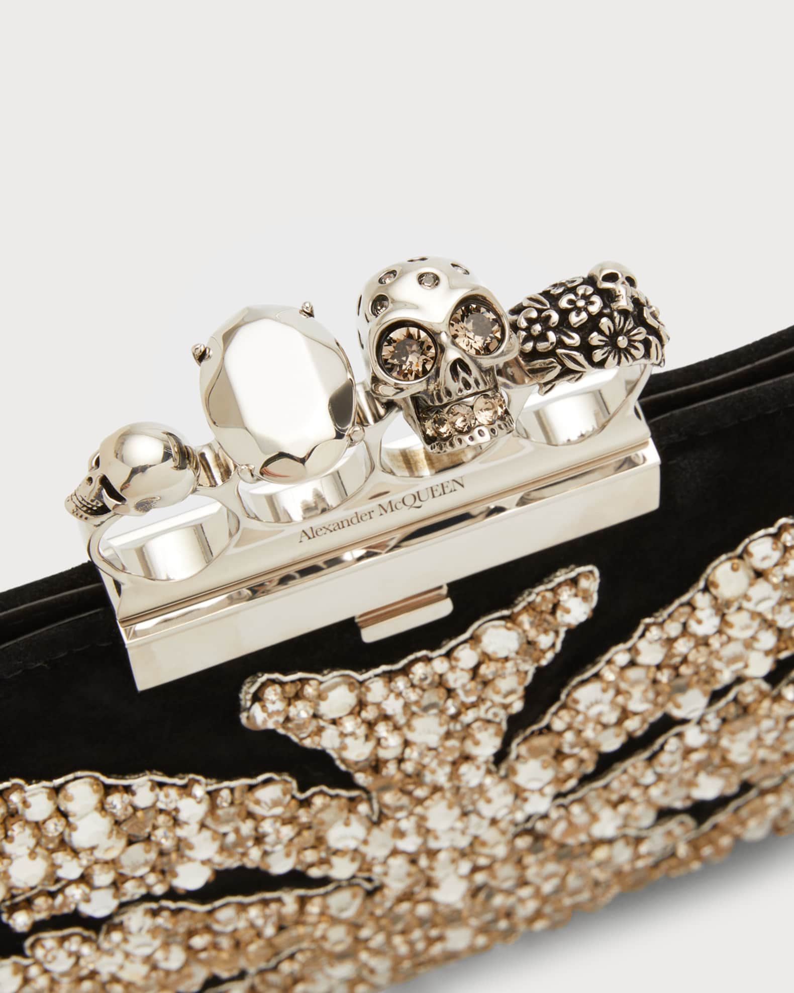 Alexander McQueen Skull Four Ring Spine Flat Clutch Bag | Neiman Marcus