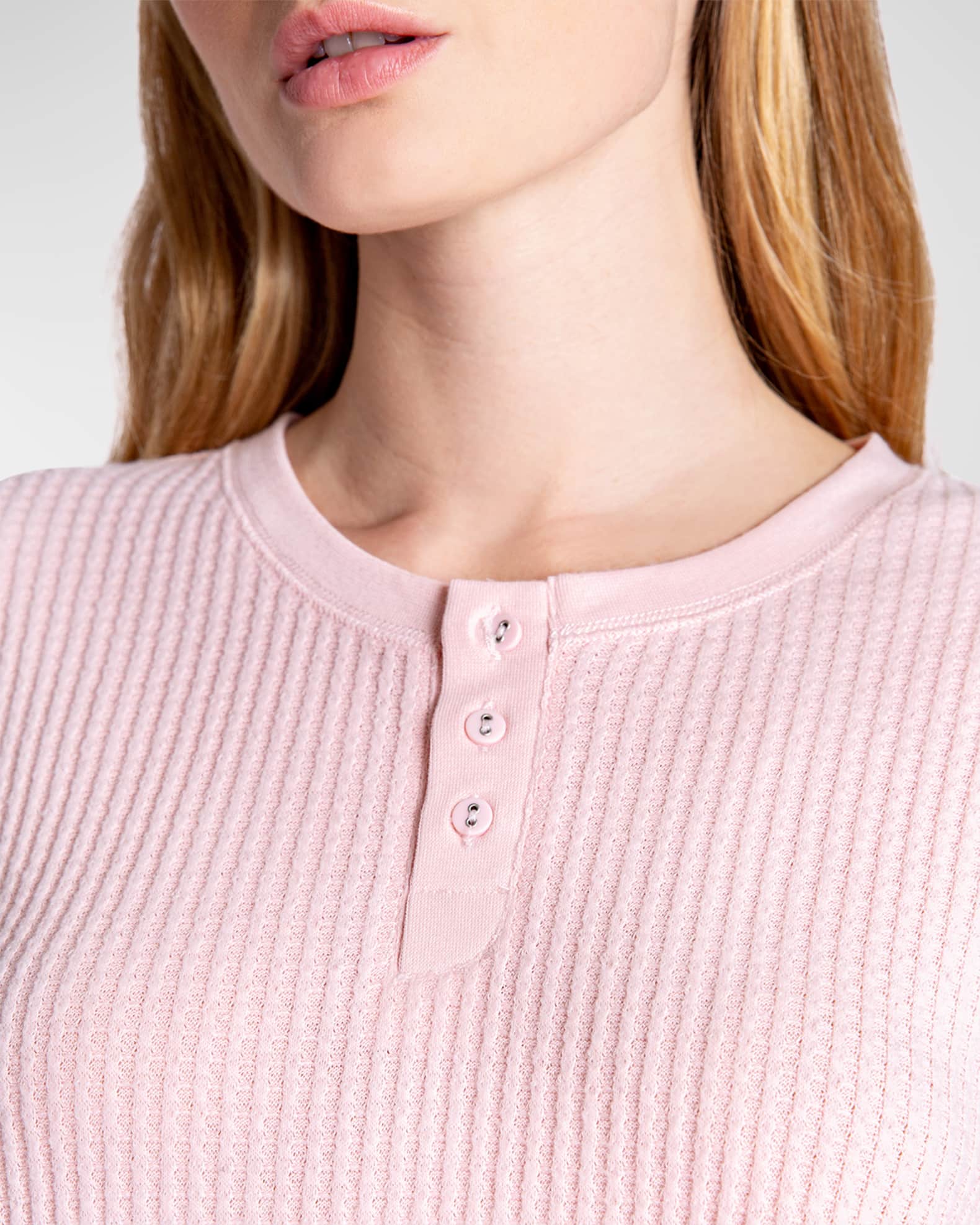 PJ Salvage Drop-Shoulder Thermal-Knit Henley Top | Neiman Marcus