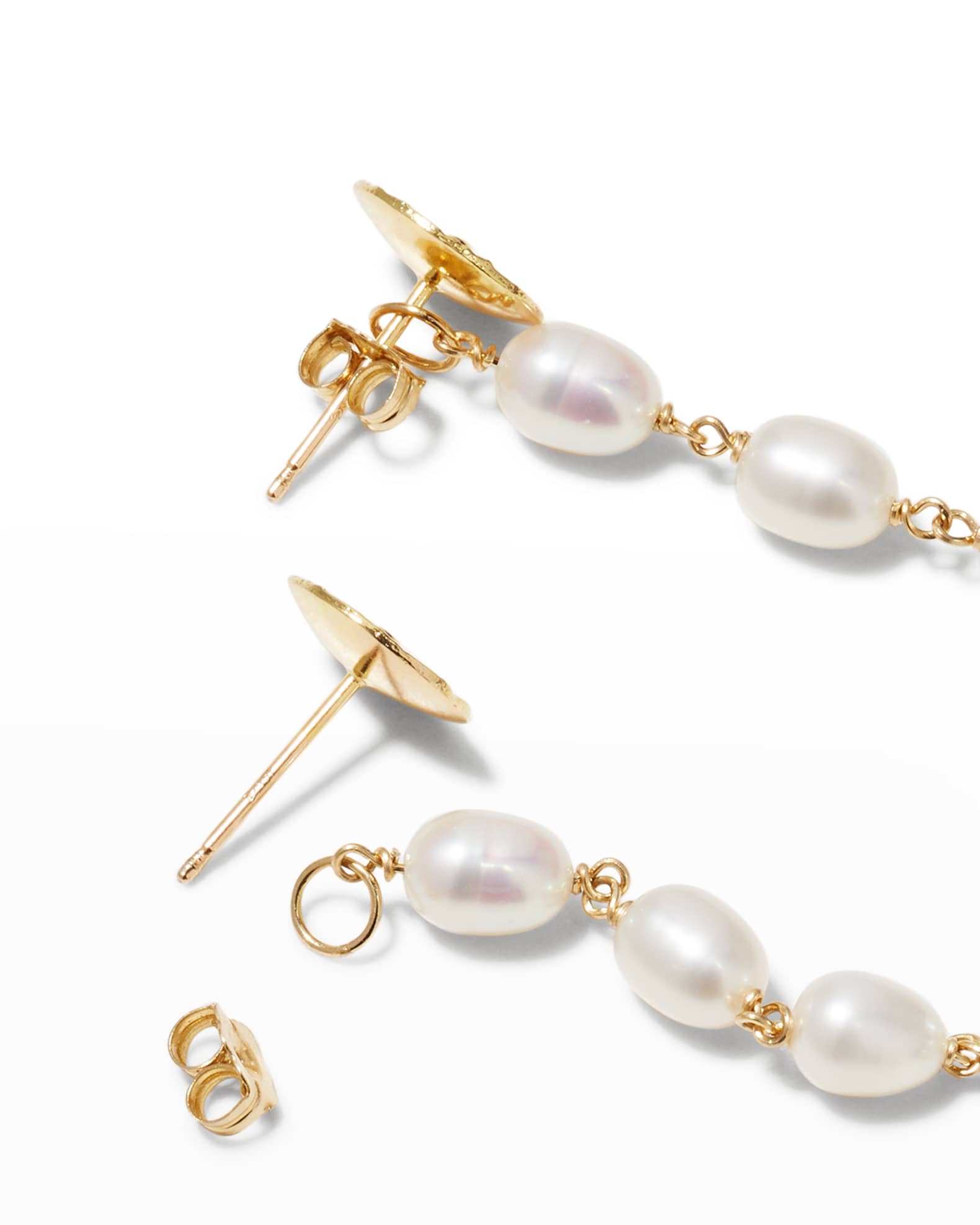 POPPY FINCH Gold Petal Stud Earrings with Gradual Oval Pearls | Neiman Marcus