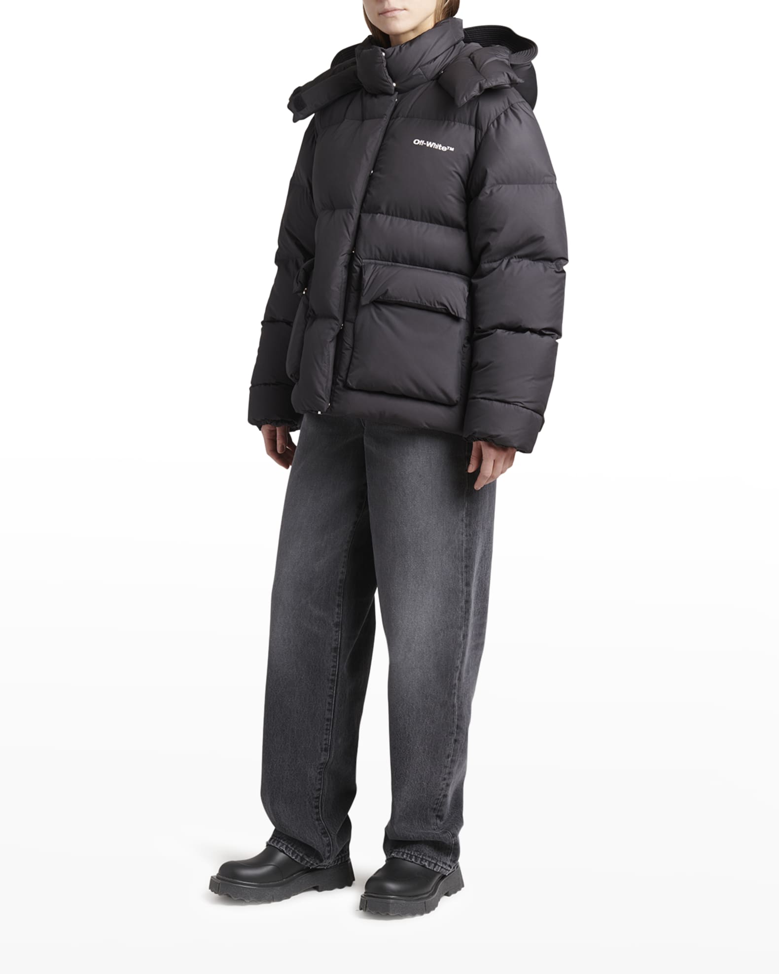 Off-White Peach NY Arrow Puffer Jacket w/ Removable Hood | Neiman Marcus