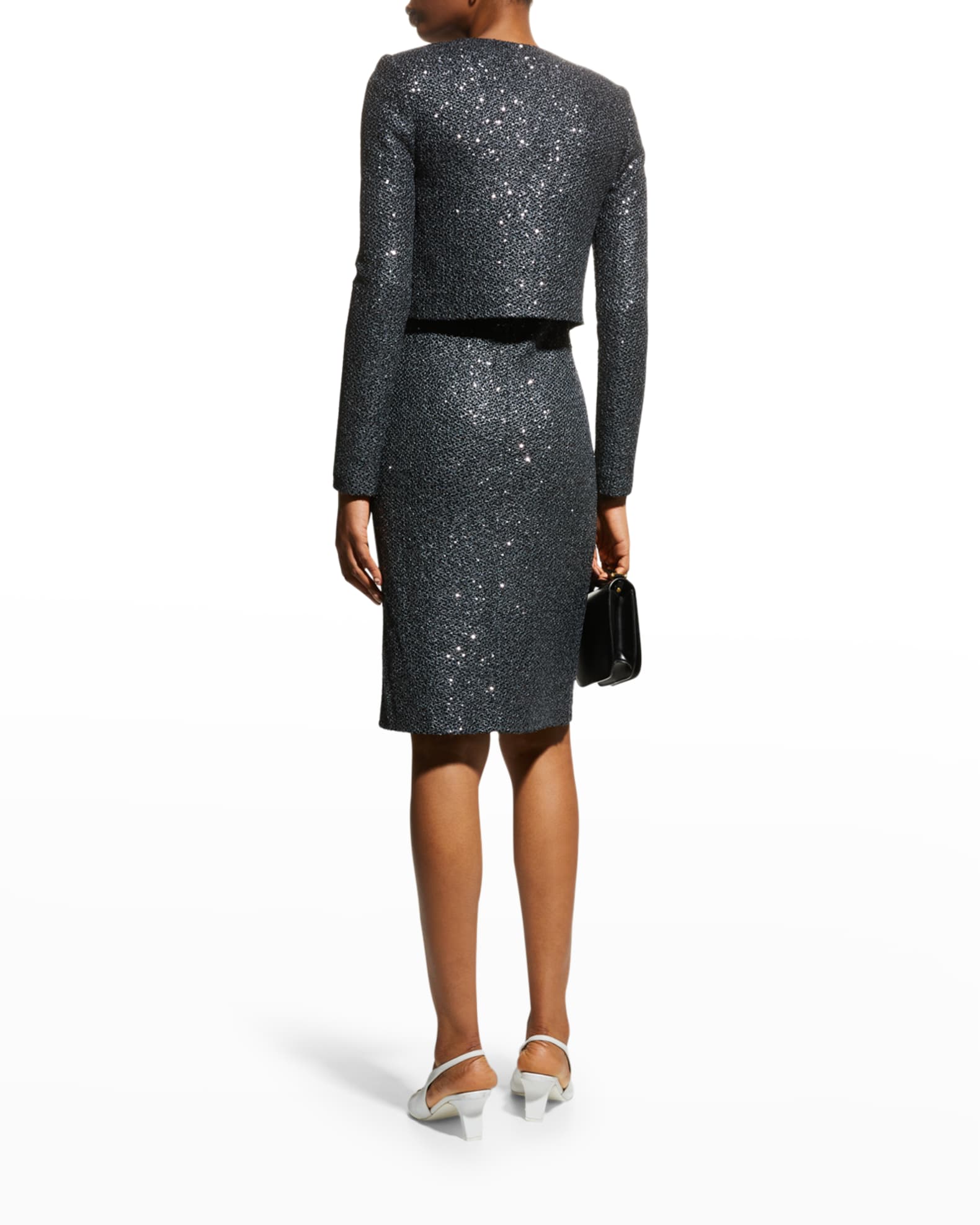 St. John Paillette Metallic Knit Crop Jacket | Neiman Marcus