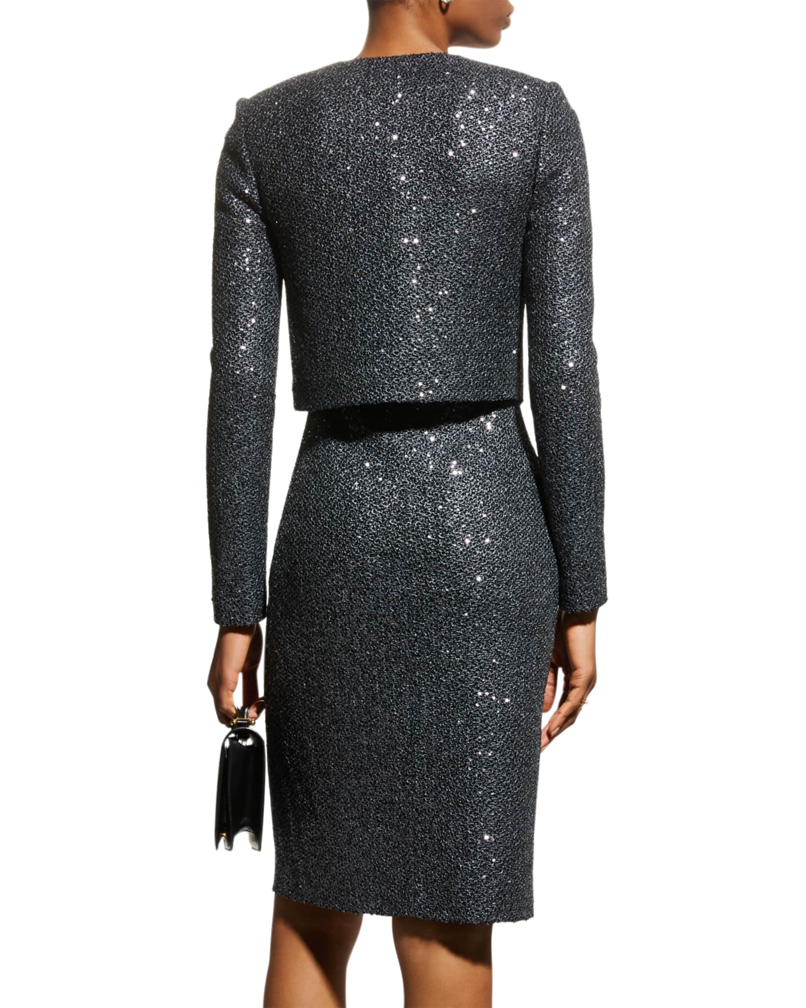 St. John Paillette Metallic Knit Crop Jacket | Neiman Marcus