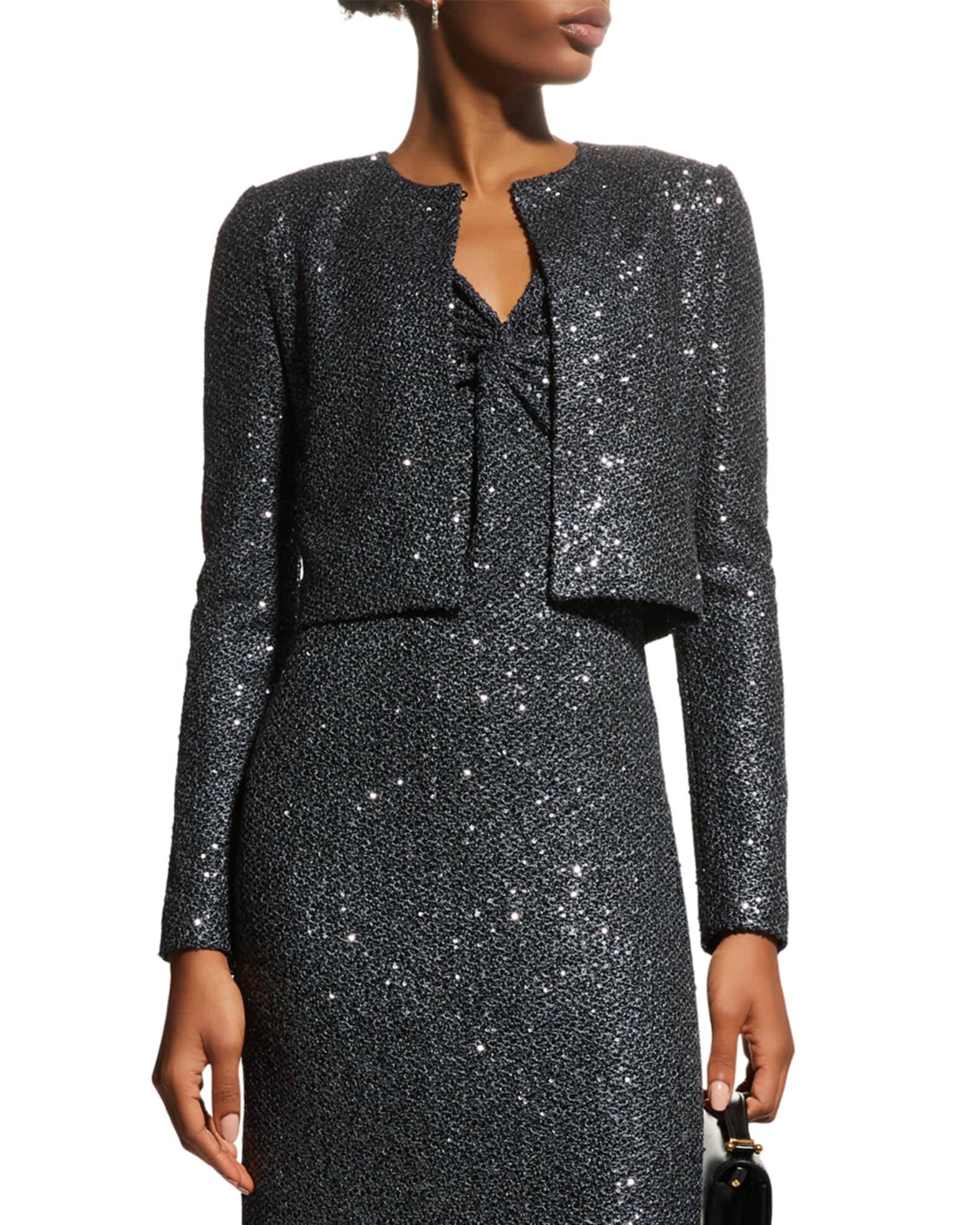 St. John Paillette Metallic Knit Crop Jacket | Neiman Marcus