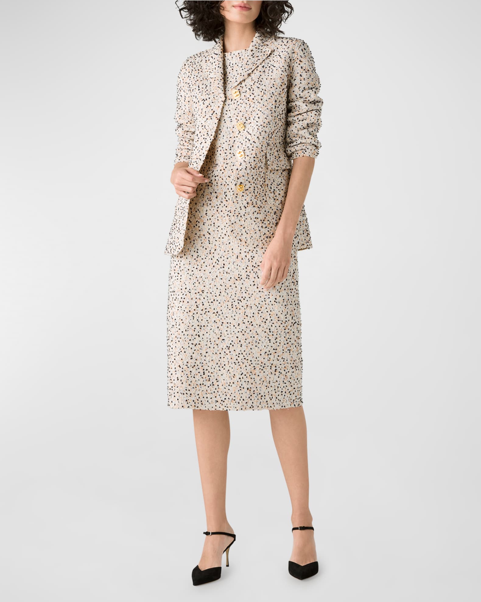 St. John Textured Tweed Raw-Edge Single-Breasted Jacket | Neiman Marcus