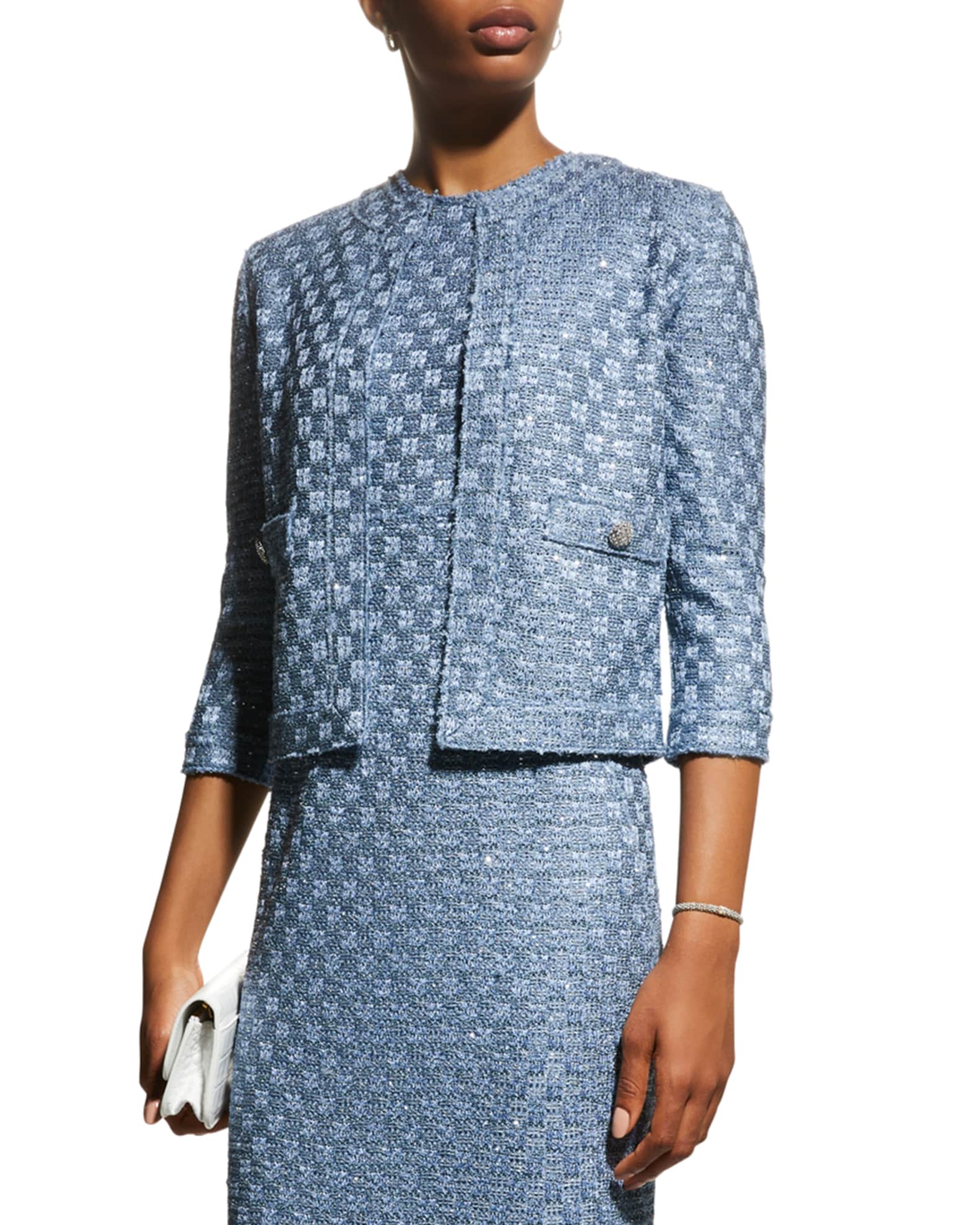 St. John Paillette Check Knit Short Jacket | Neiman Marcus