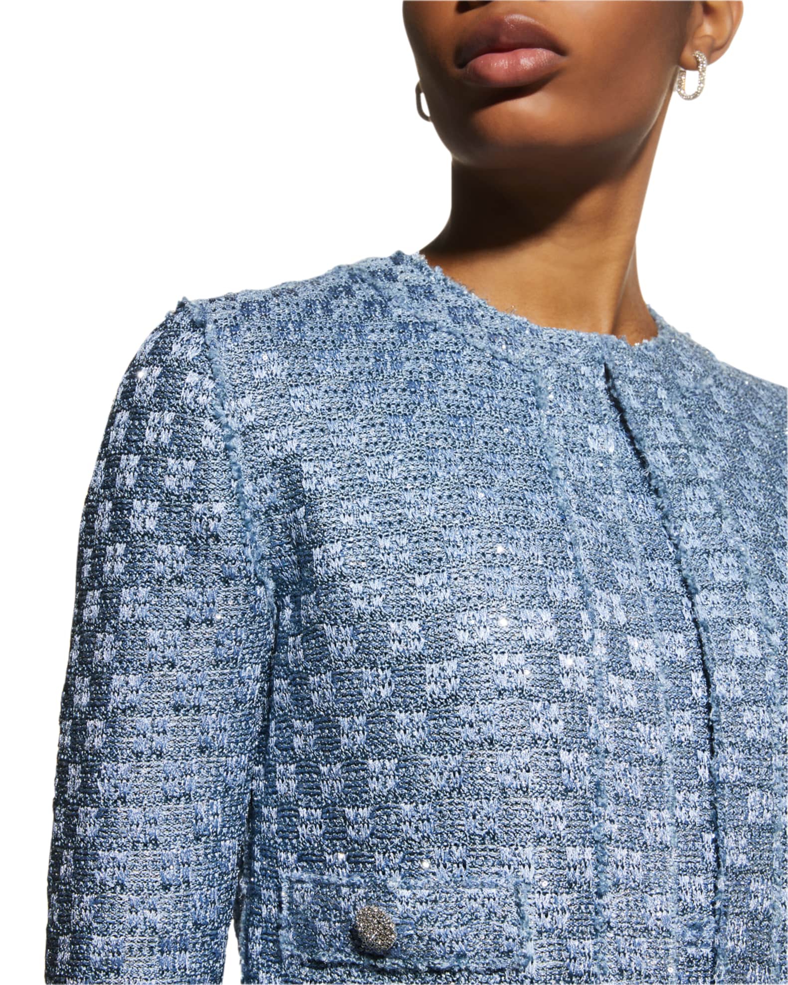 St. John Paillette Check Knit Short Jacket | Neiman Marcus