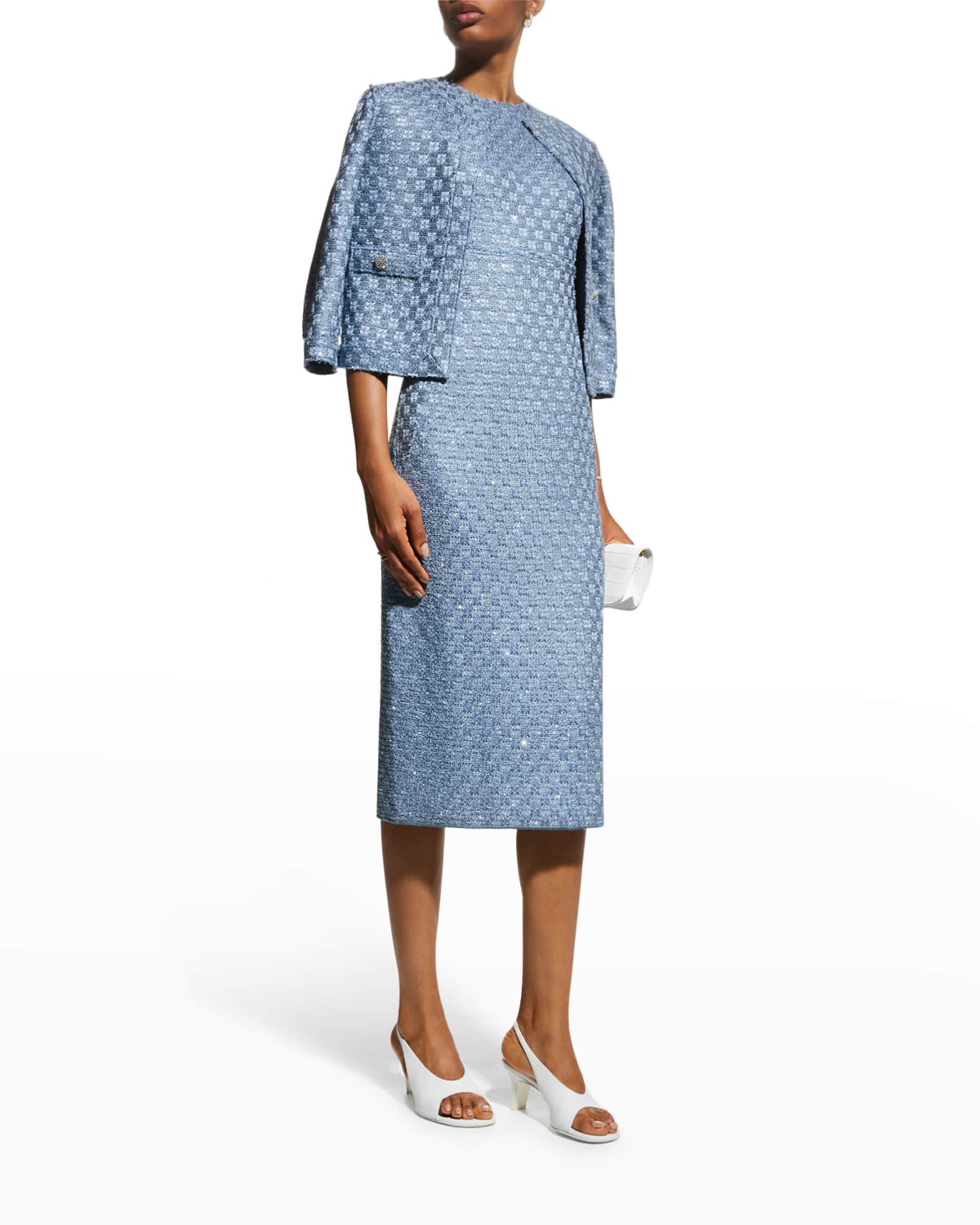 St. John Metallic Check Paillette Knit Midi Dress | Neiman Marcus