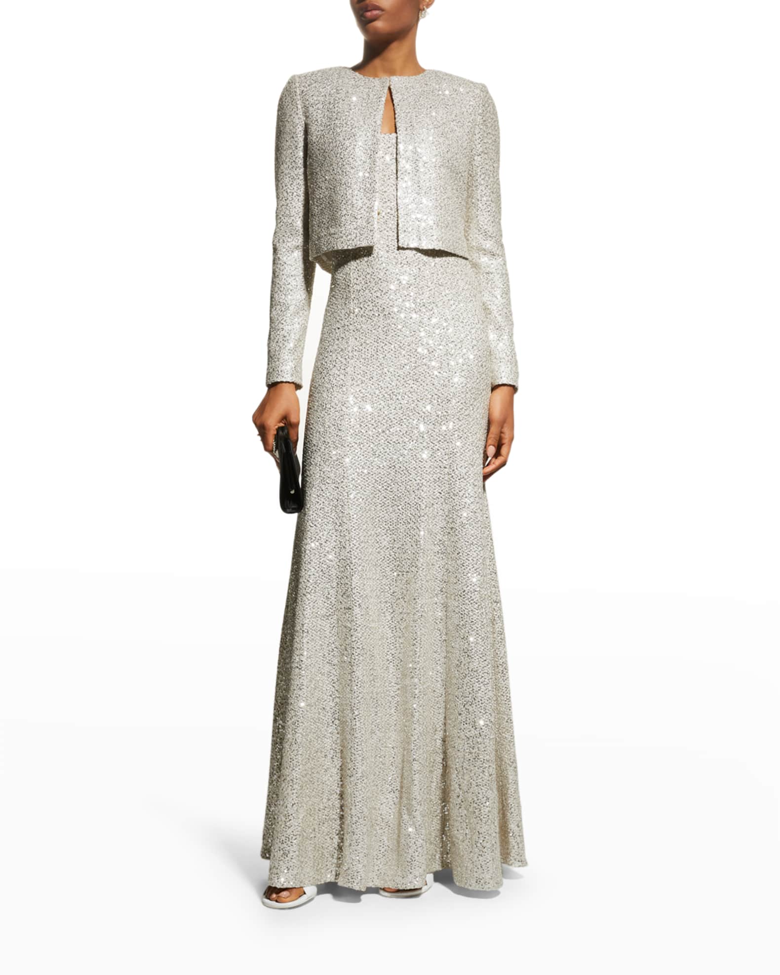 St. John Scattered Sequins Knit Scoop-Neck Gown | Neiman Marcus