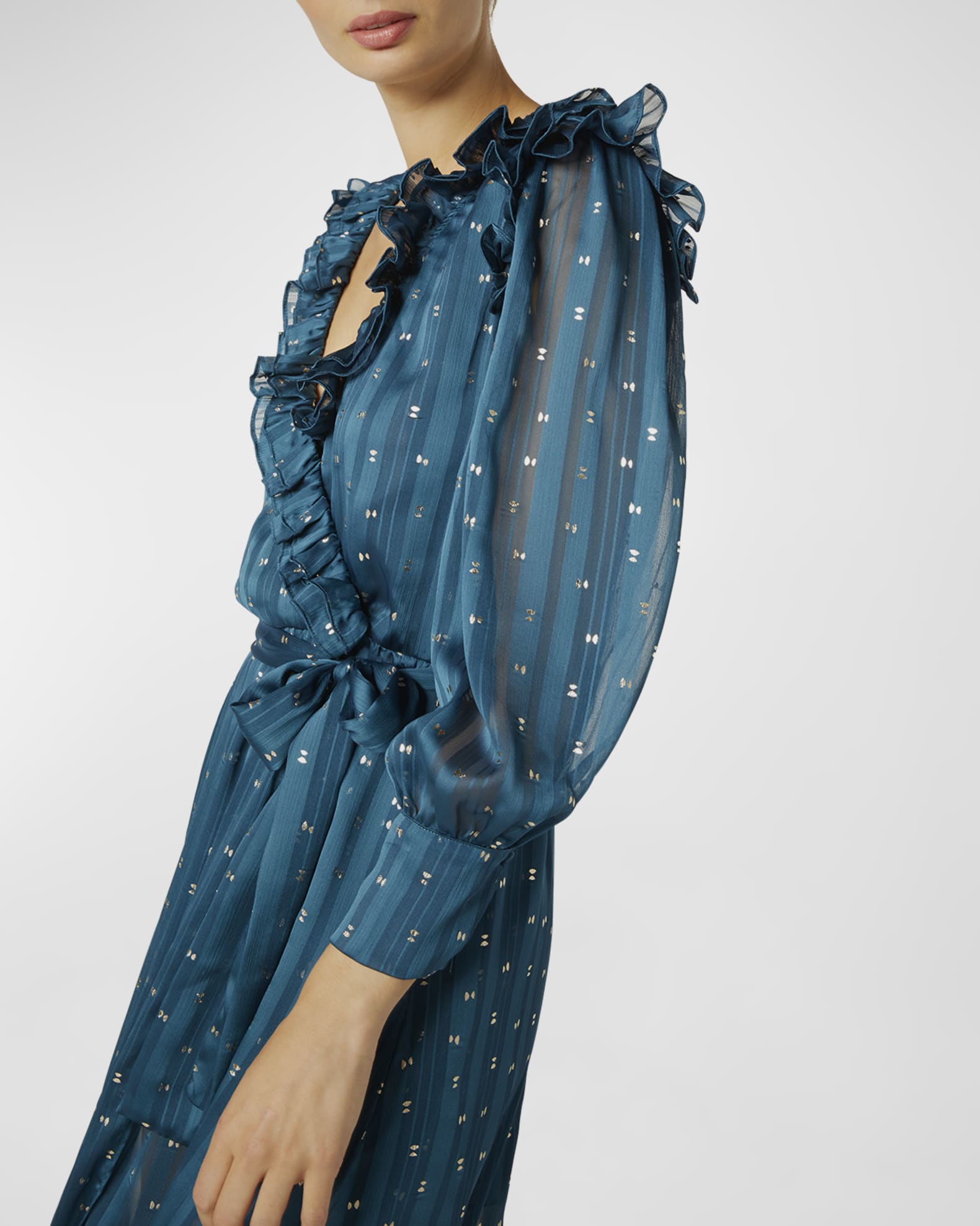 MISA Los Angeles Gabriella Side-Tie Chiffon Ruffle Midi Dress | Neiman ...