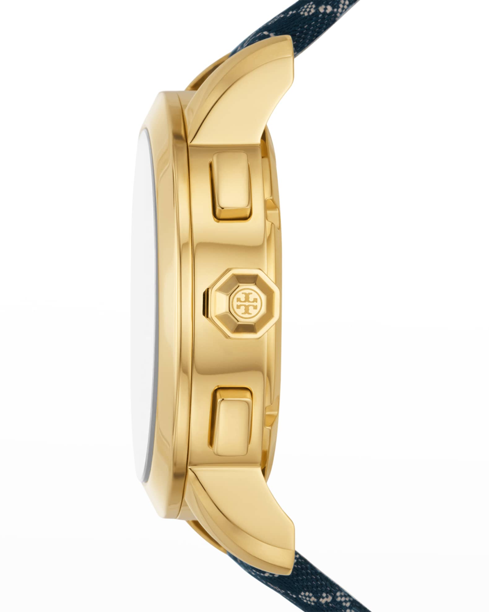 Tory Burch The Tory Chronograph Watch with Navy Jacquard Strap | Neiman ...
