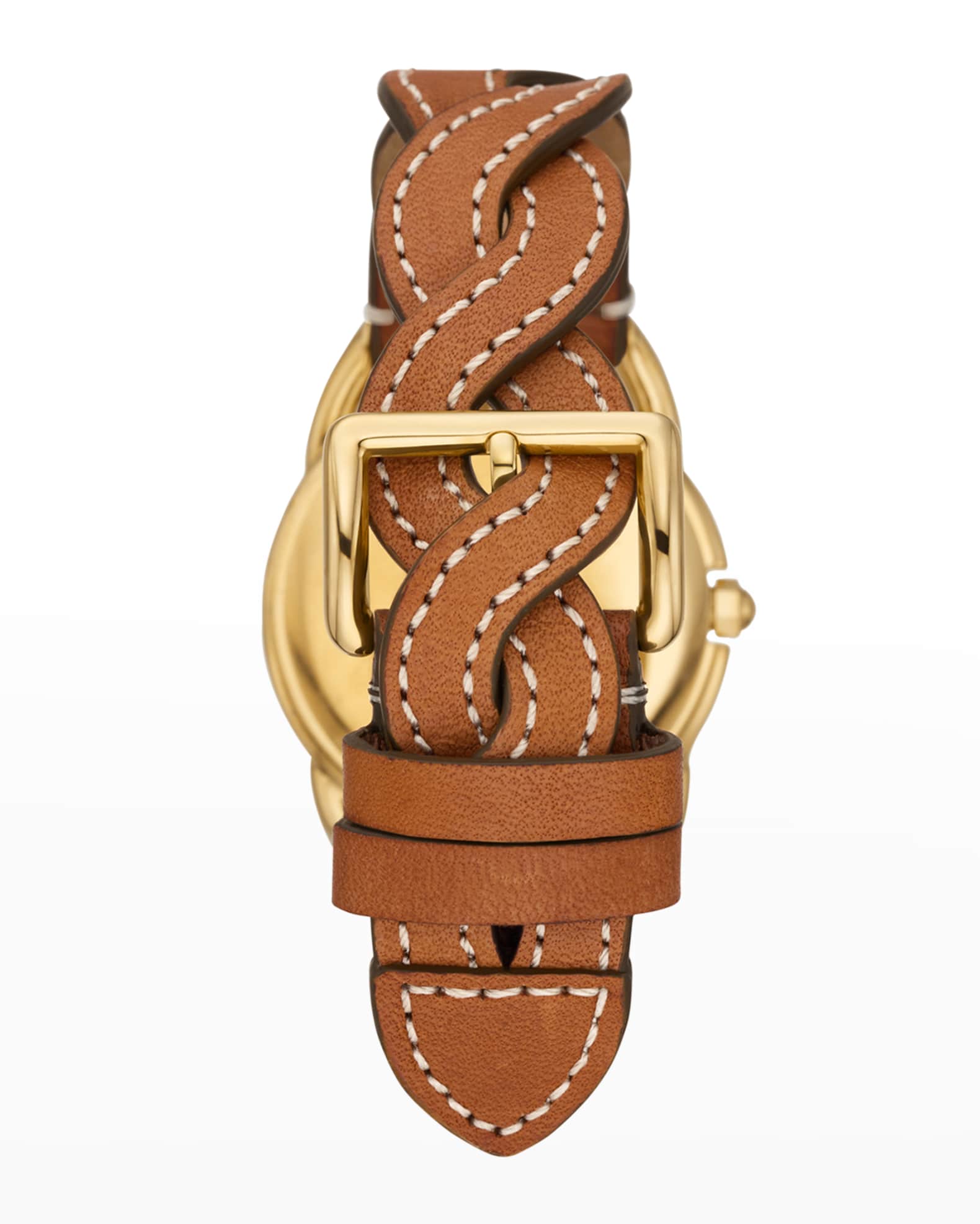 Tory Burch The Miller Braided Luggage Leather Watch | Neiman Marcus